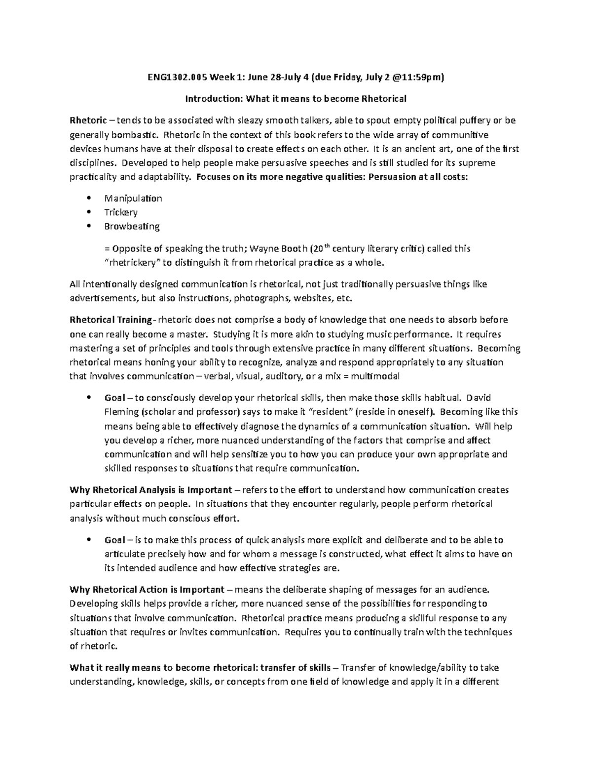 ENG1302 What it Means to Become Rhetorical - ENG1302 Week 1: June 28 ...