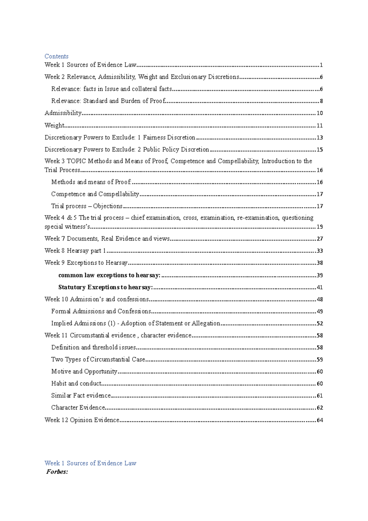 Week 1 Sources of Evidence Law 1 - Contents Week 1 Sources of Evidence ...