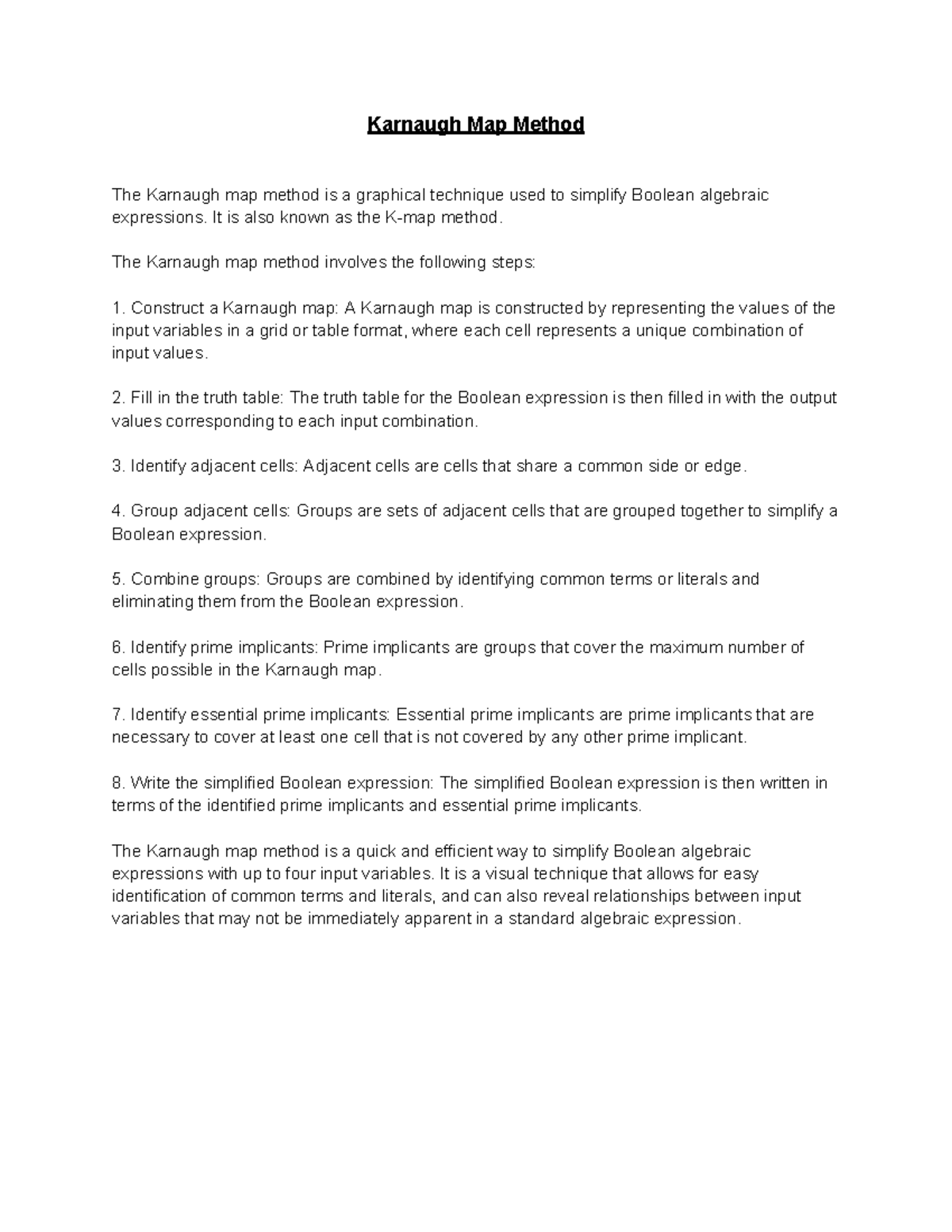 Karnaugh Map Method Class Note - Karnaugh Map Method The Karnaugh map ...