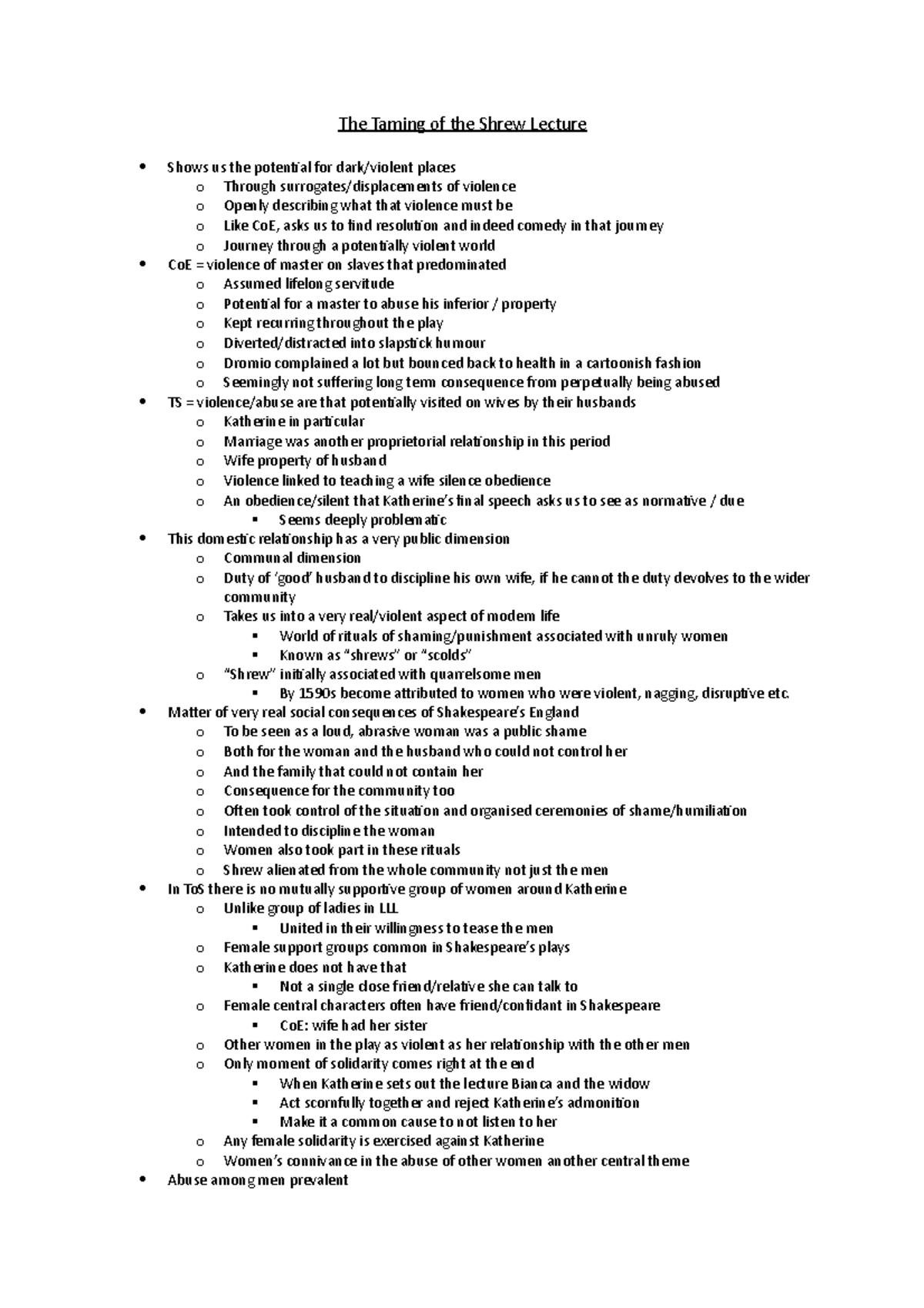 The Taming the Shrew - Lecture notes 4 - The Taming of the Shrew ...