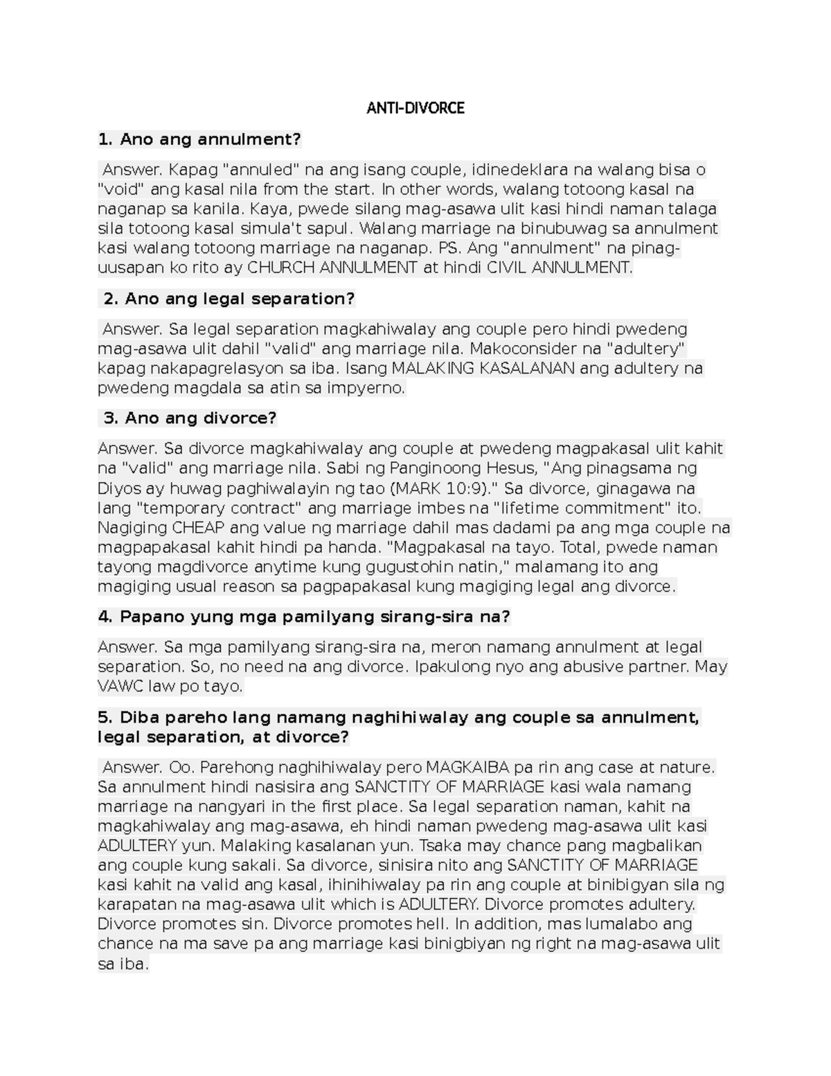 ANTI- Divorce script debate - ANTI-DIVORCE Ano ang annulment? Answer ...