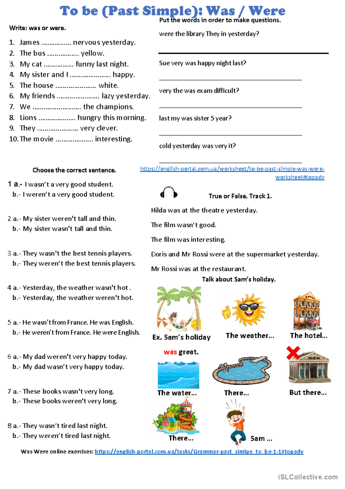 To be (Past Simple) was were - english-portal.com/worksheet/to-be-past ...