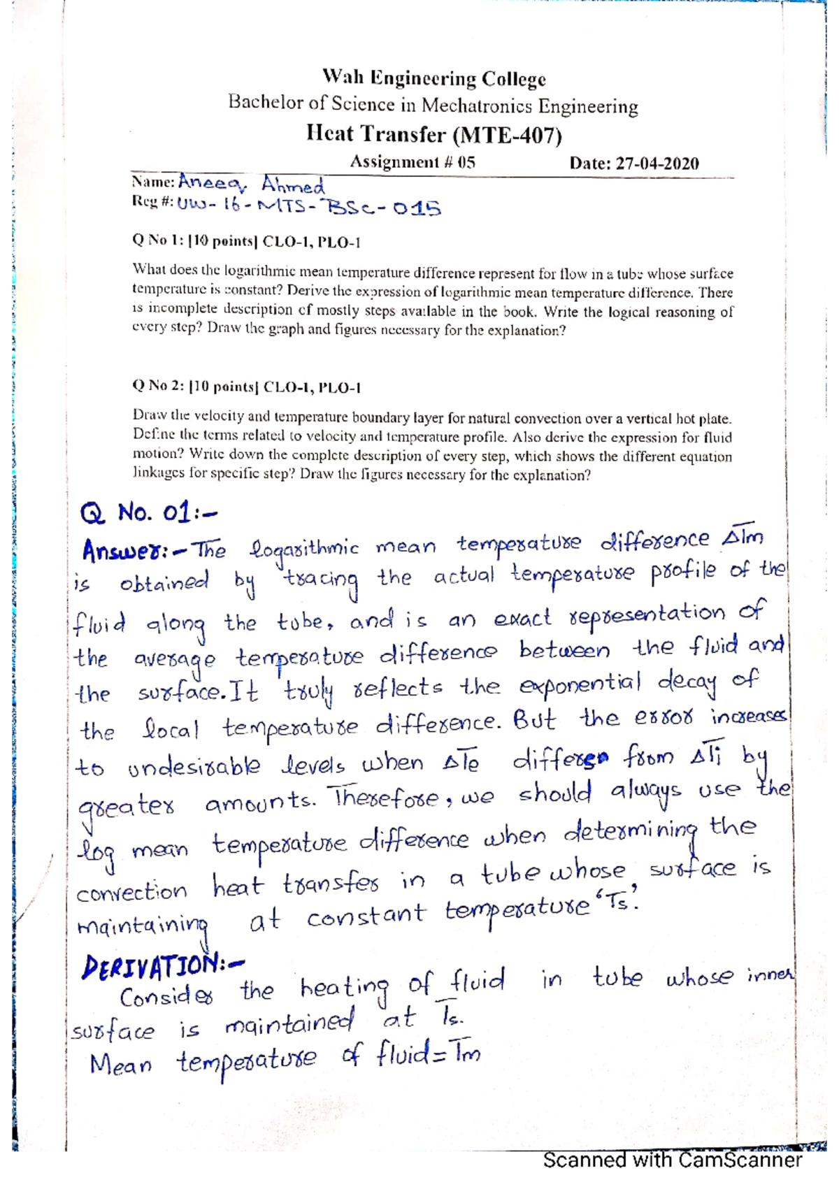 Assignment 5 - Heat transfer - Studocu