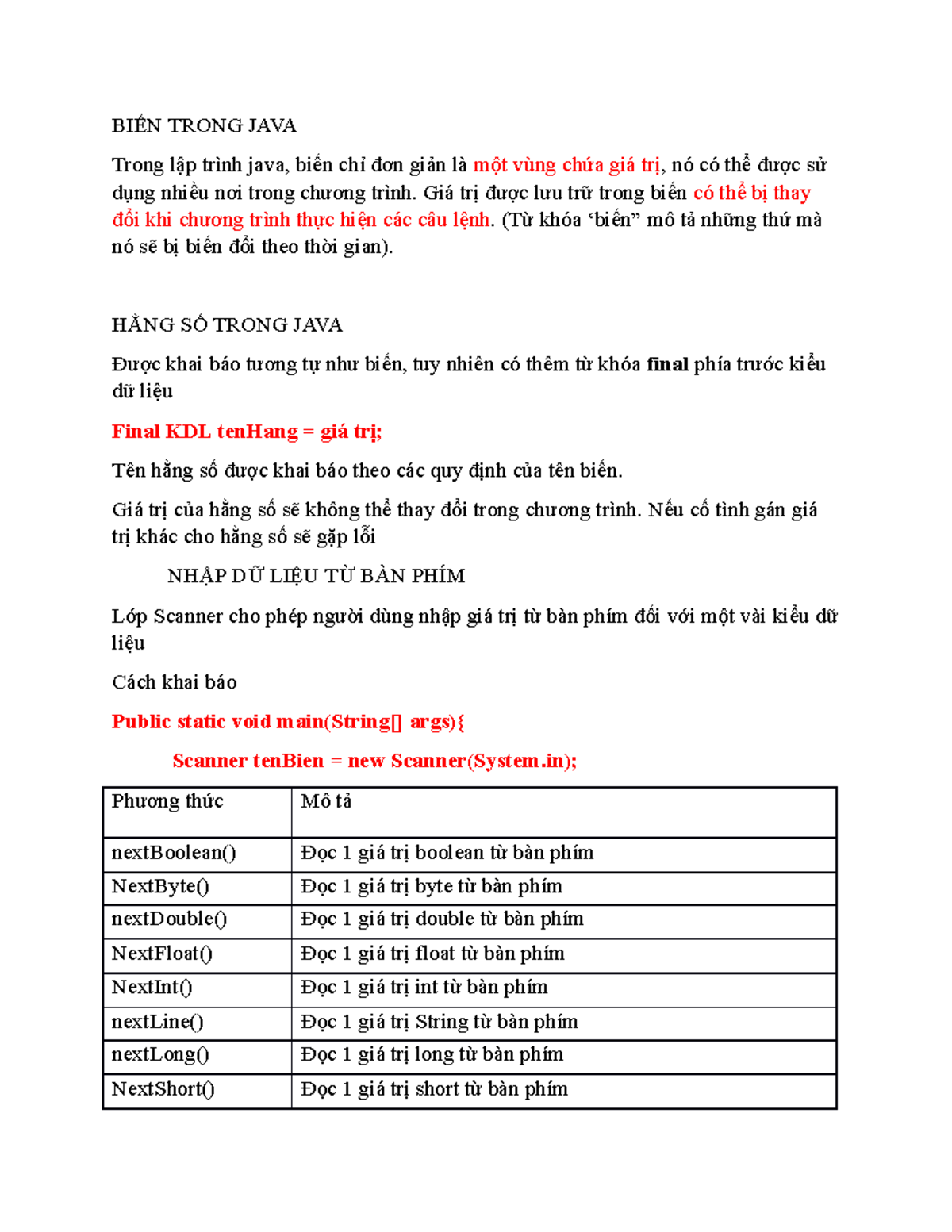 BIẾN Trong JAVA 1MOT HAIIBA BO N NAM SAU - BIẾN TRONG JAVA Trong lập ...