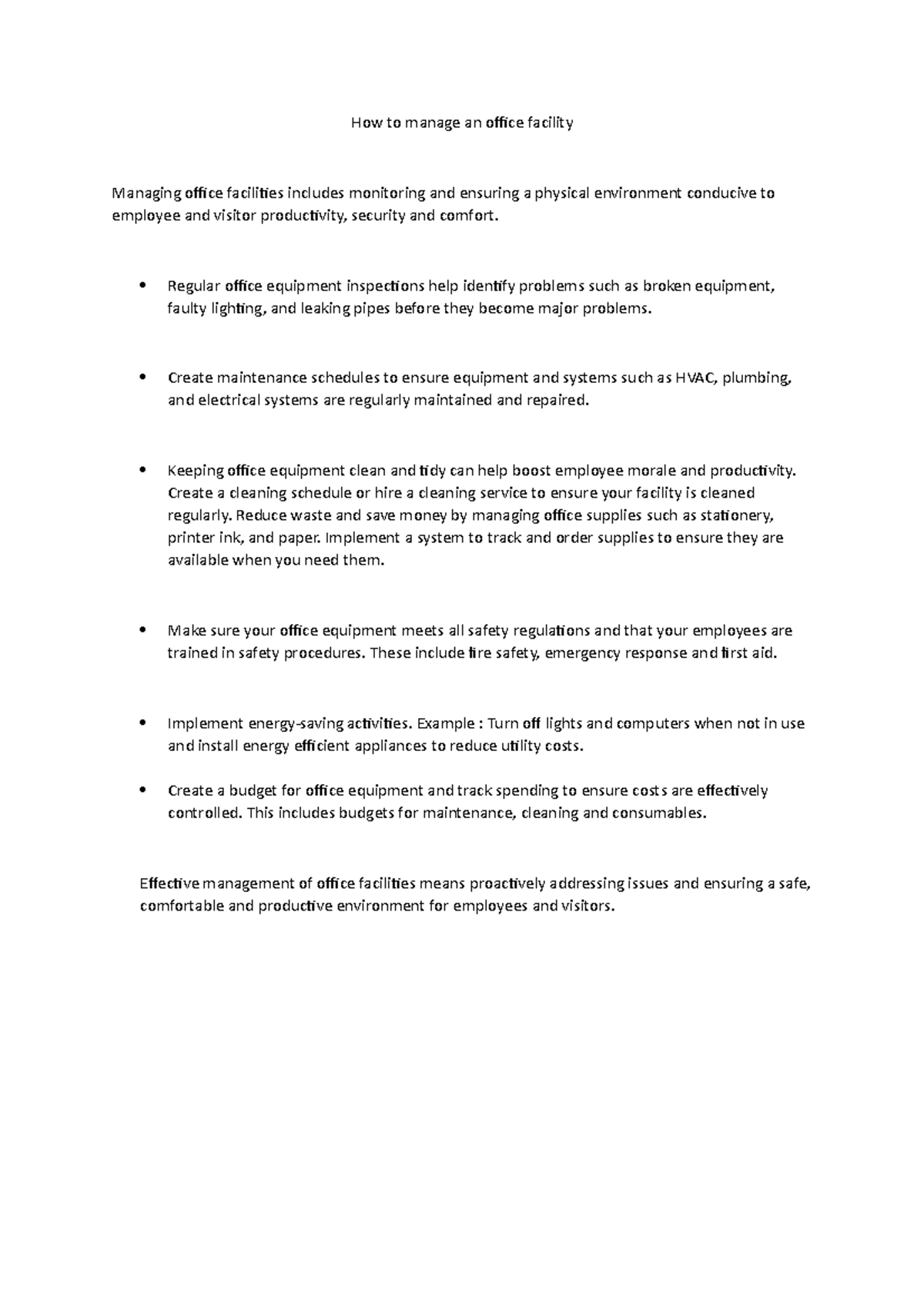 How to manage an office facility - How to manage an office facility ...