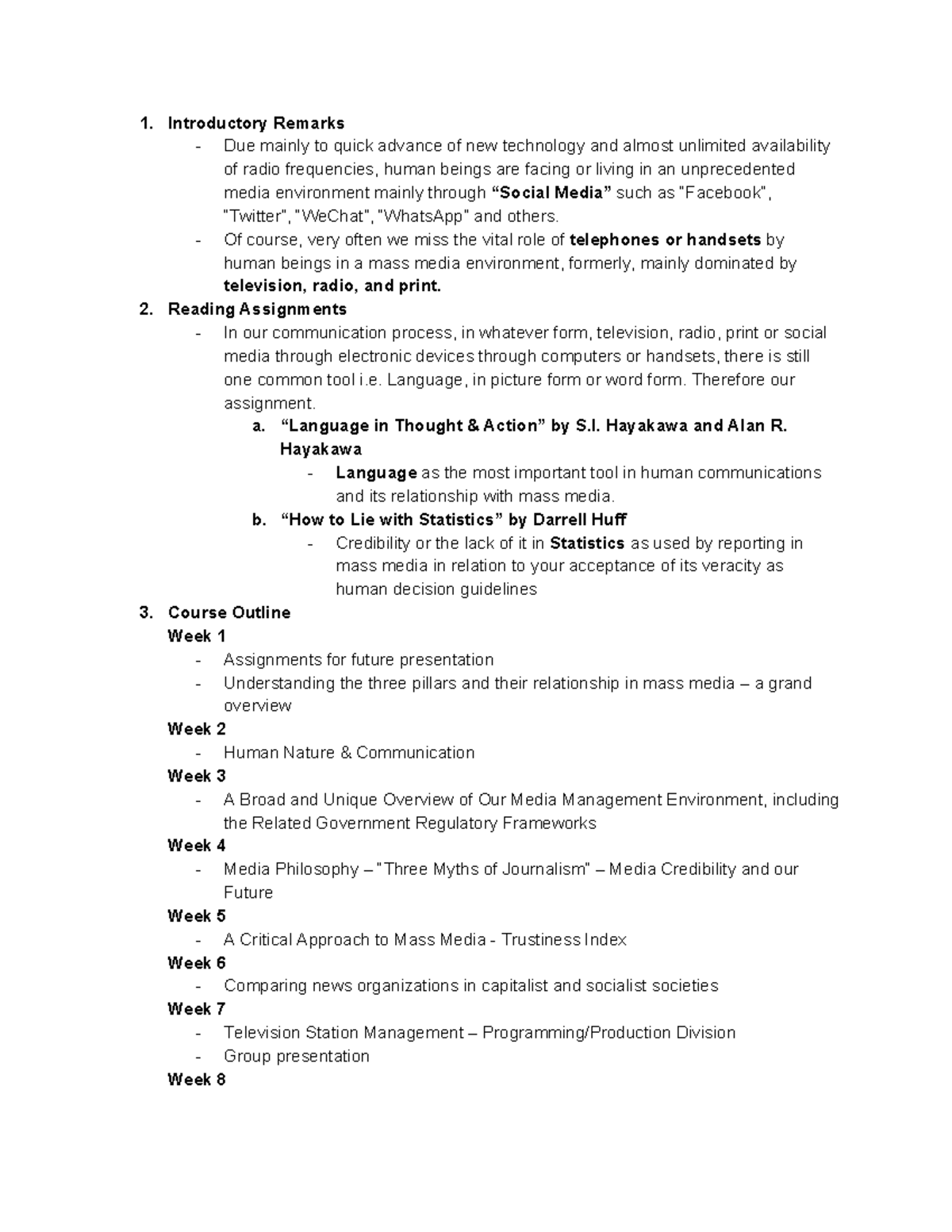 Lecture 1 - Class Notes - 1. Introductory Remarks - Due mainly to quick ...
