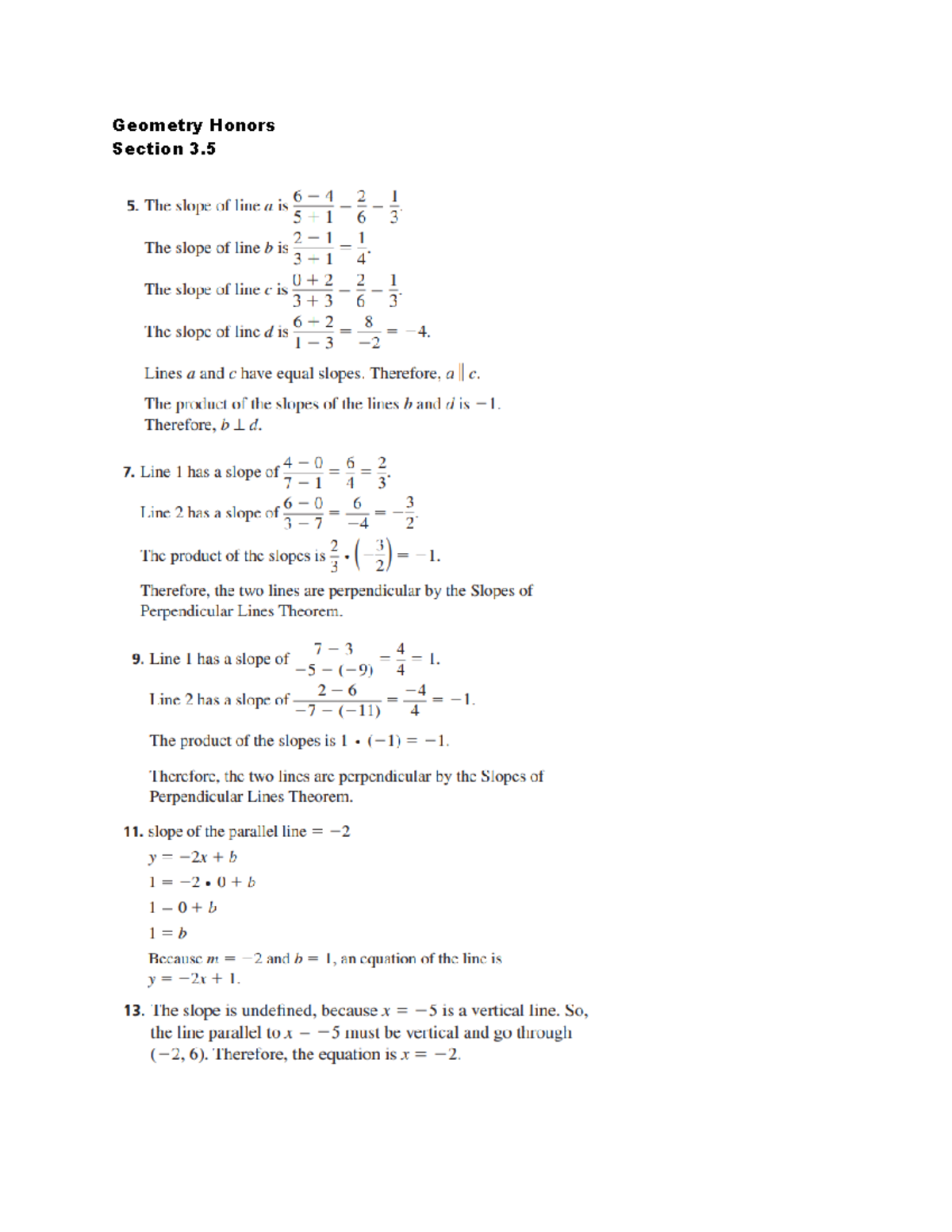 Geometry Honors Homework Answers 3 - Geometry Honors Section 3 5. The ...