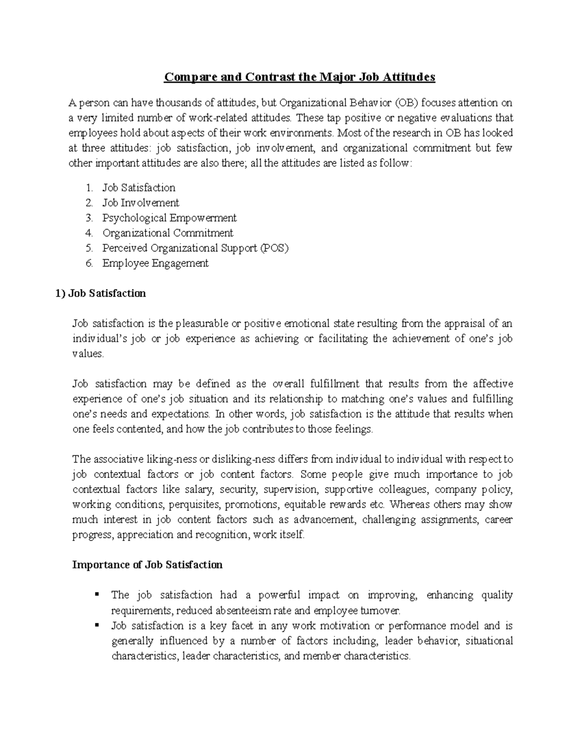 Compare and Contrast the Major Job Attitudes - Assignment ...