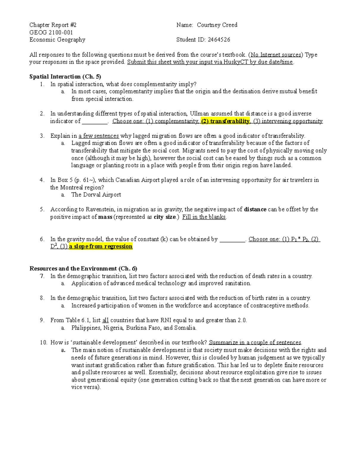 Chapter Report 2 - N/A - Chapter Report #2 Name: Courtney Creed GEOG ...