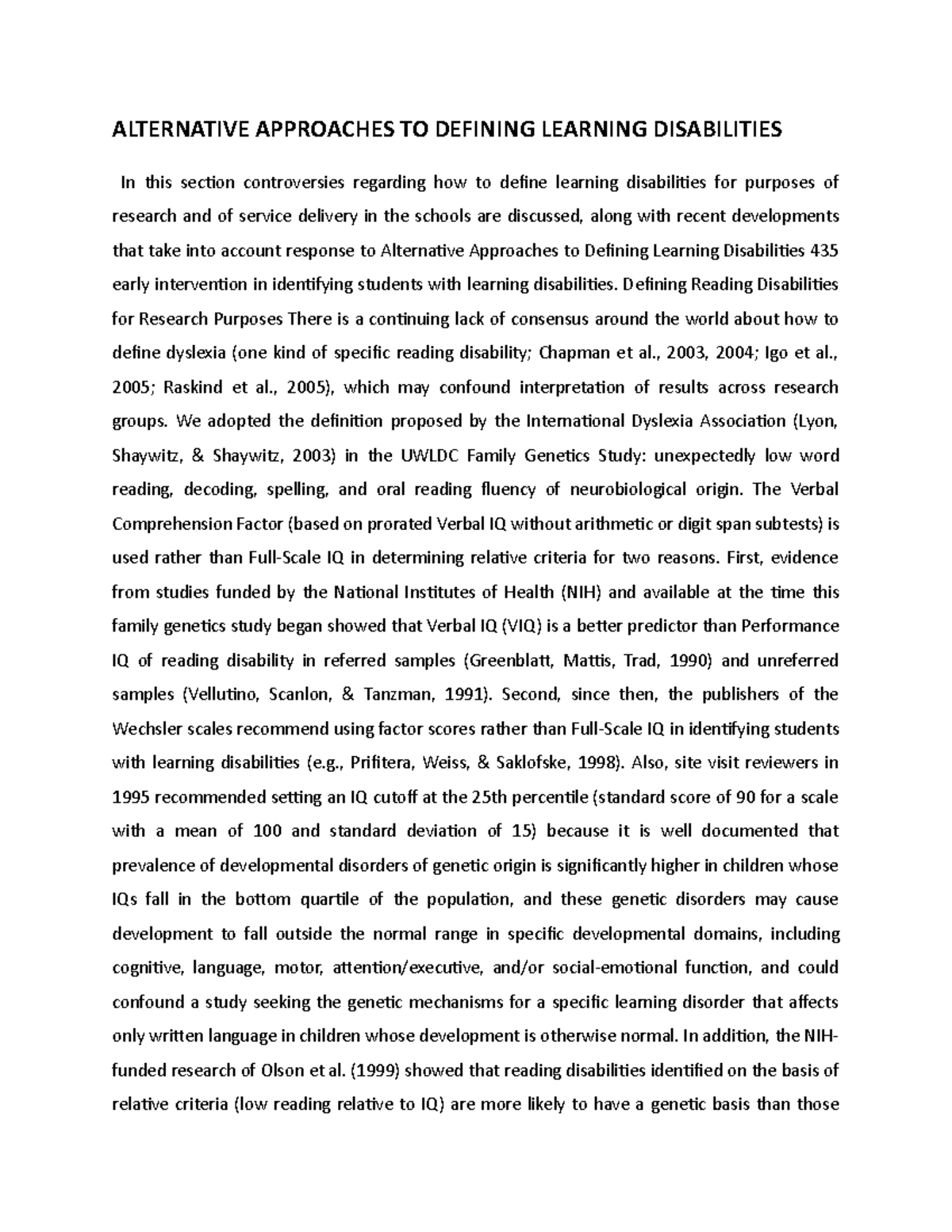 Alternative Approaches TO Defining Learning Disabilities - Defining Reading Disabilities for ...