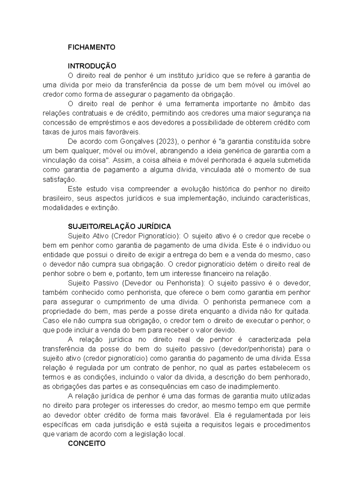 Fichamento - Resumo Bacharel do Direito - FICHAMENTO INTRODUÇÃO O ...
