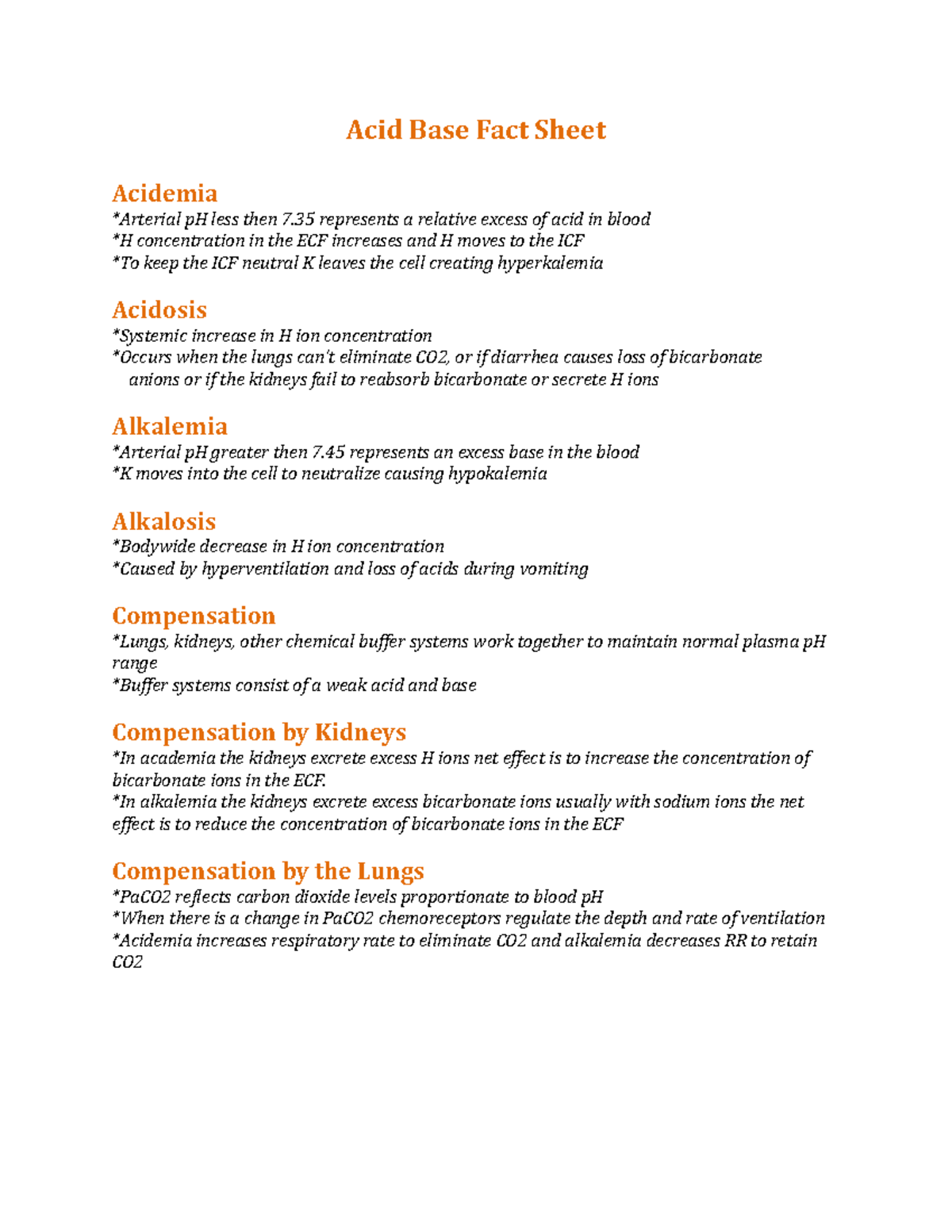 Acid Base Fact Sheet - Acid base balance pathophysiology for nursing ...