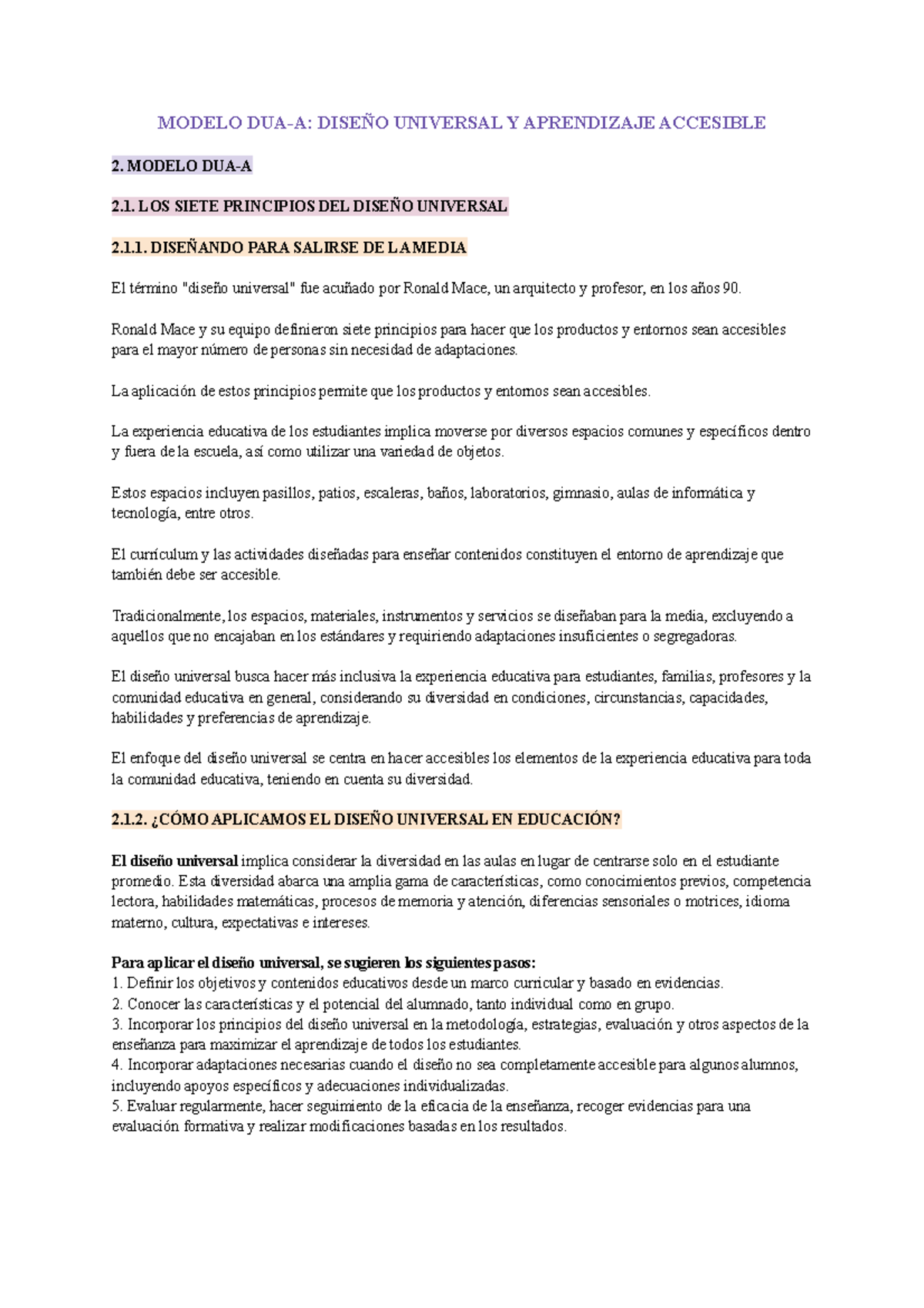 Modelo DUA-A resumen - MODELO DUA-A: DISEÑO UNIVERSAL Y APRENDIZAJE ...