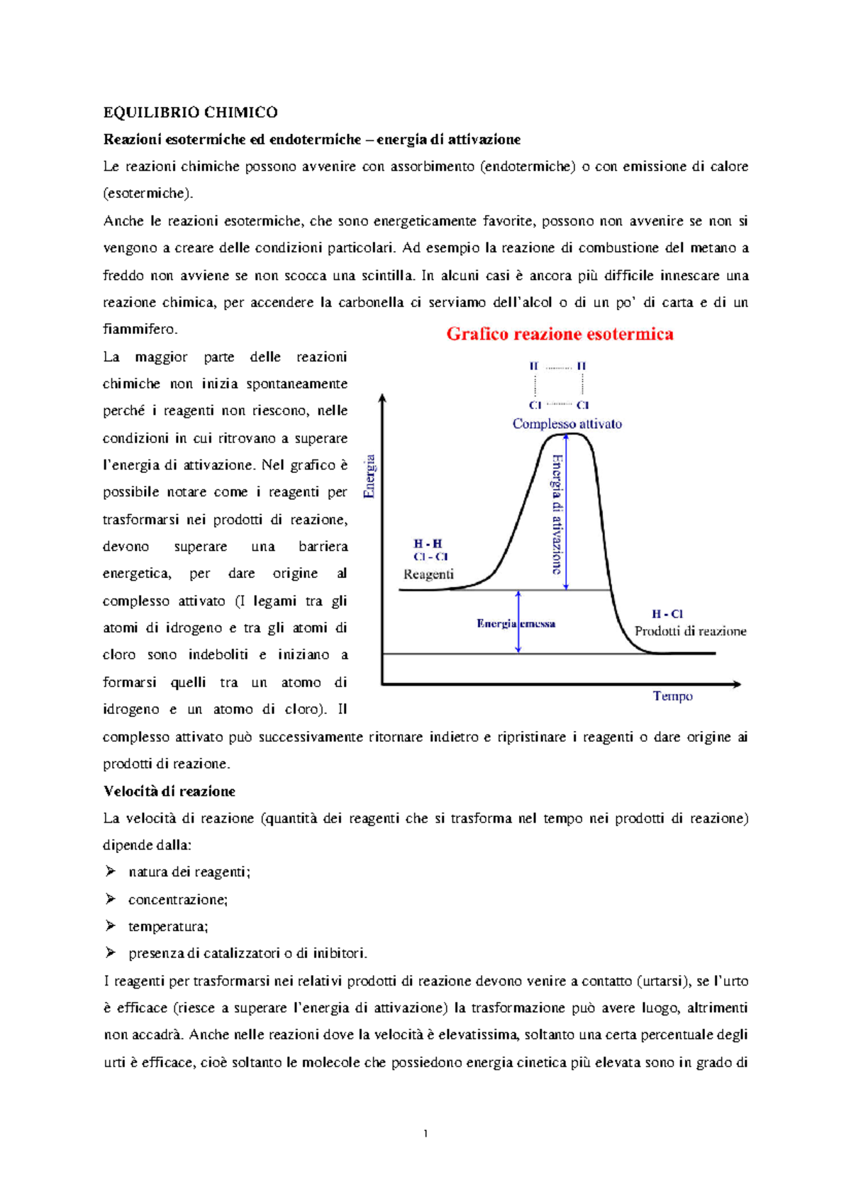 Equilibrio Chimico E Cromatografia 1 Equilibrio Chimico Reazioni