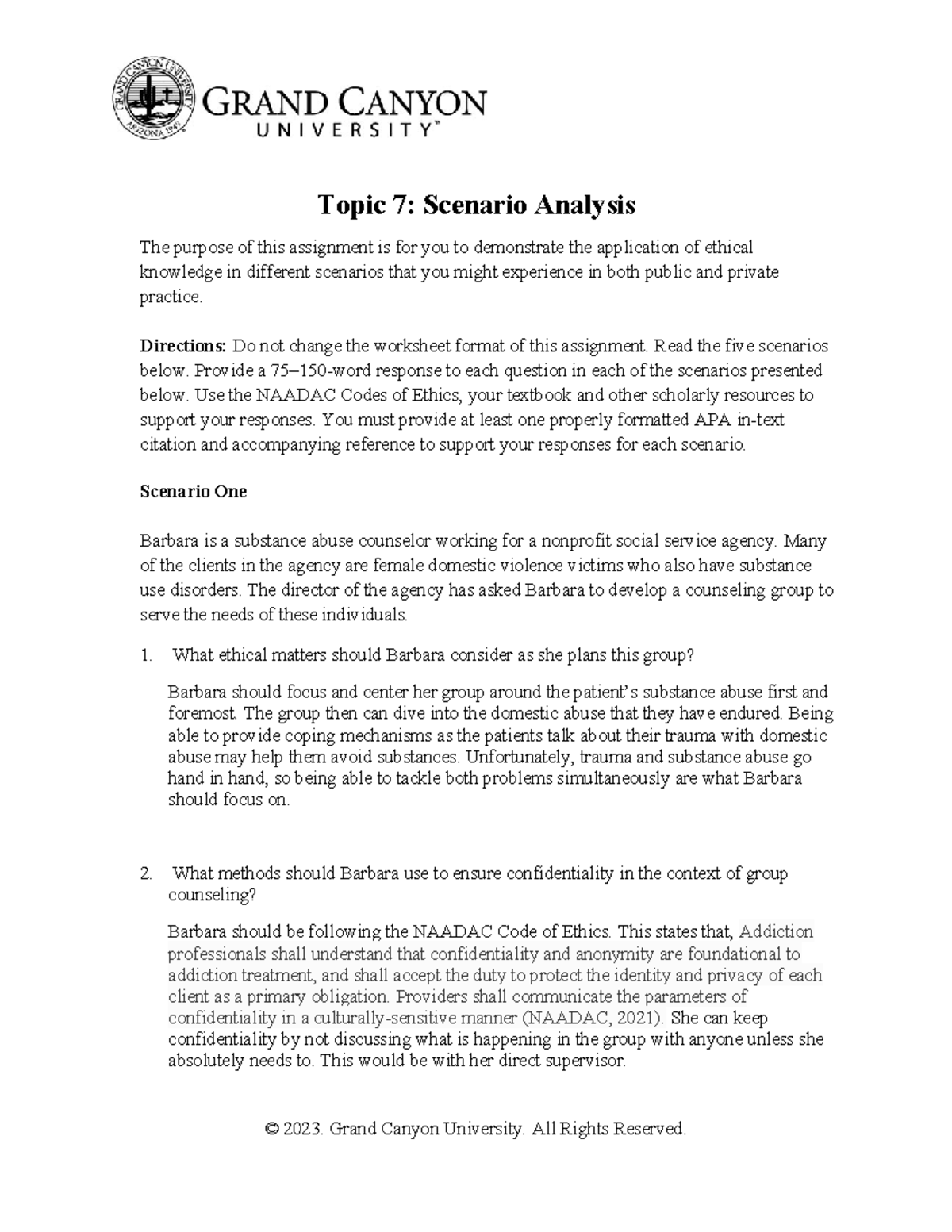 PCN-505 Scenario Analysis - Topic 7: Scenario Analysis The purpose of ...