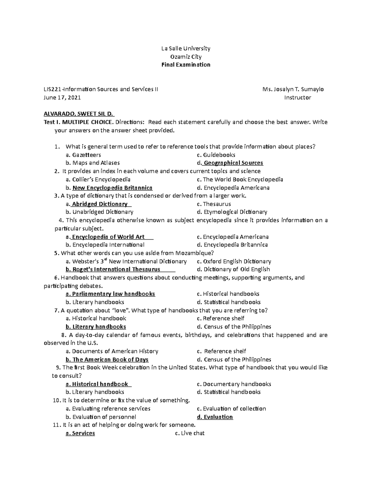 Alvarado - naax - La Salle University Ozamiz City Final Examination ...