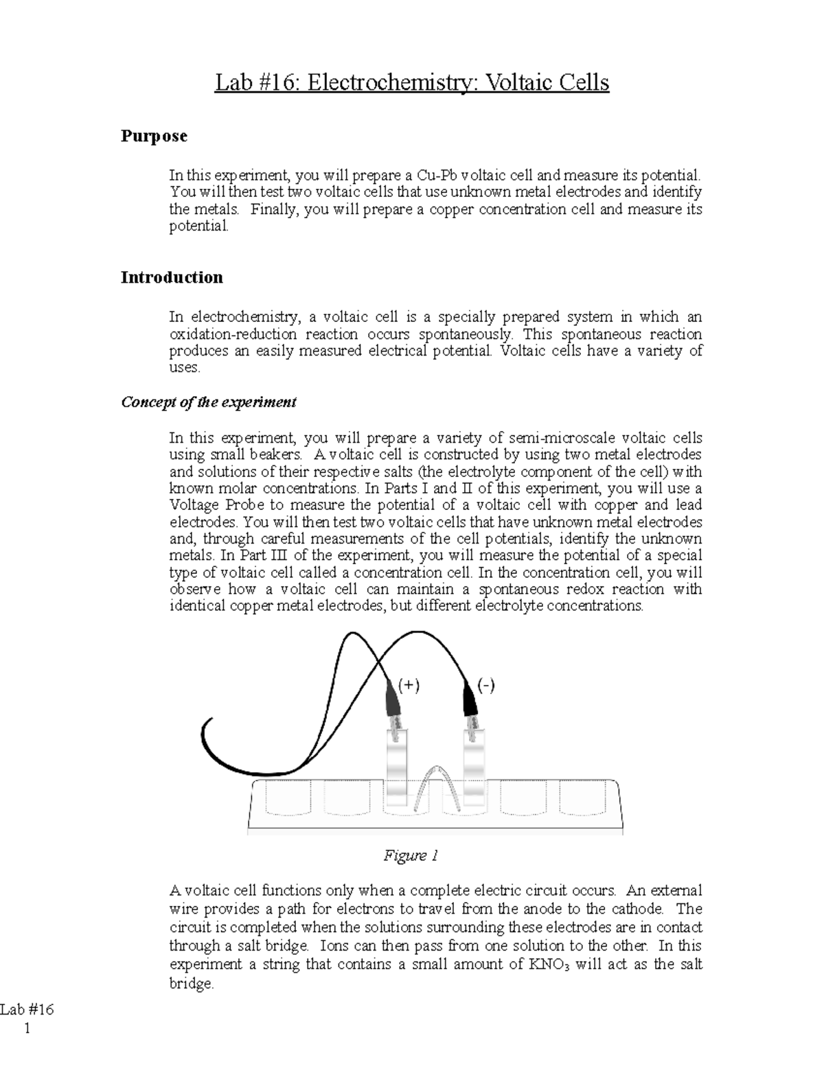 Lab 16 Electrochemistry - Lab #16: Electrochemistry: Voltaic Cells ...