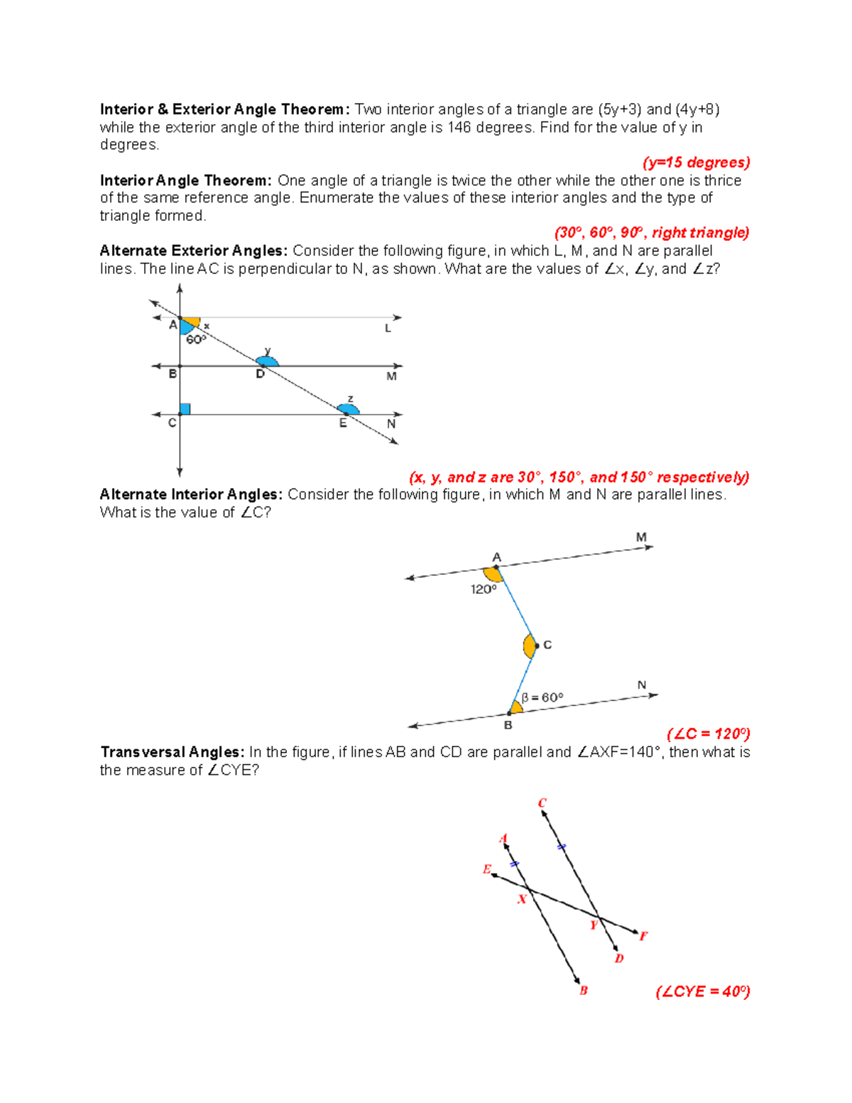 Angle Problems - Interior & Exterior Angle Theorem: Two interior angles ...
