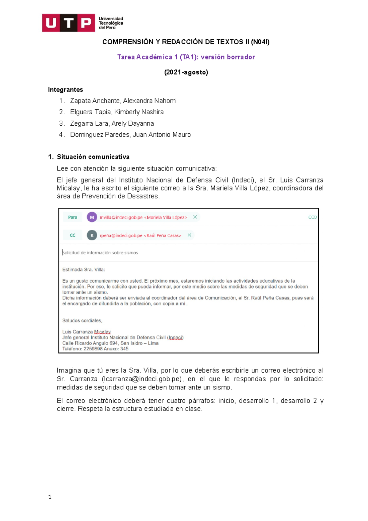 S03. s2 y S04. s1 - Tarea Académica 1 (TA1) versión borrador formato - COMPRENSIÓN Y REDACCIÓN ...