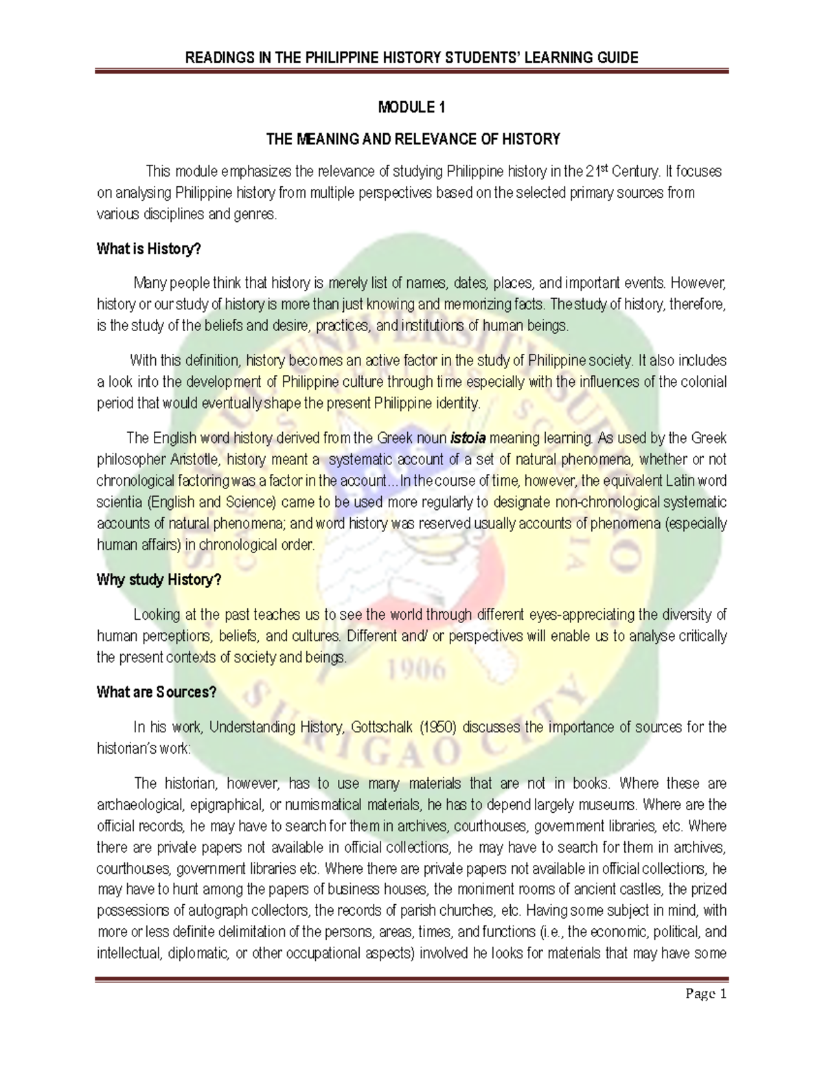 Mod1-Lesson-1 - Study the significant events in the past - MODULE 1 THE ...