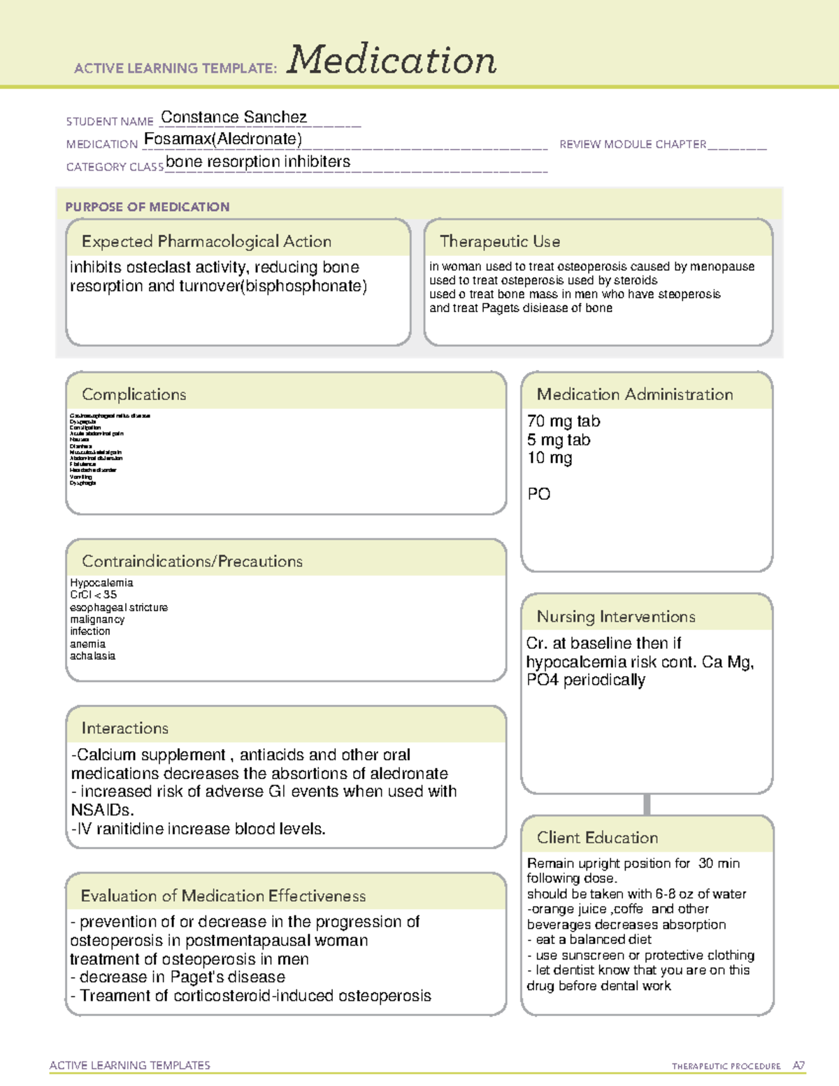 Fosamax - ACTIVE LEARNING TEMPLATES TherapeuTic procedure A Medication ...