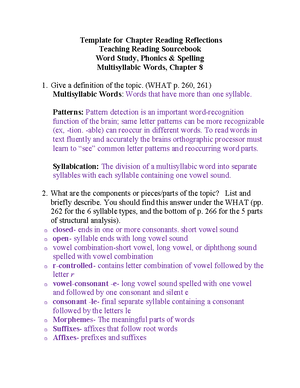 Template for Chapter 6 Reading Reflection #2 TRS Phonics - Template for ...