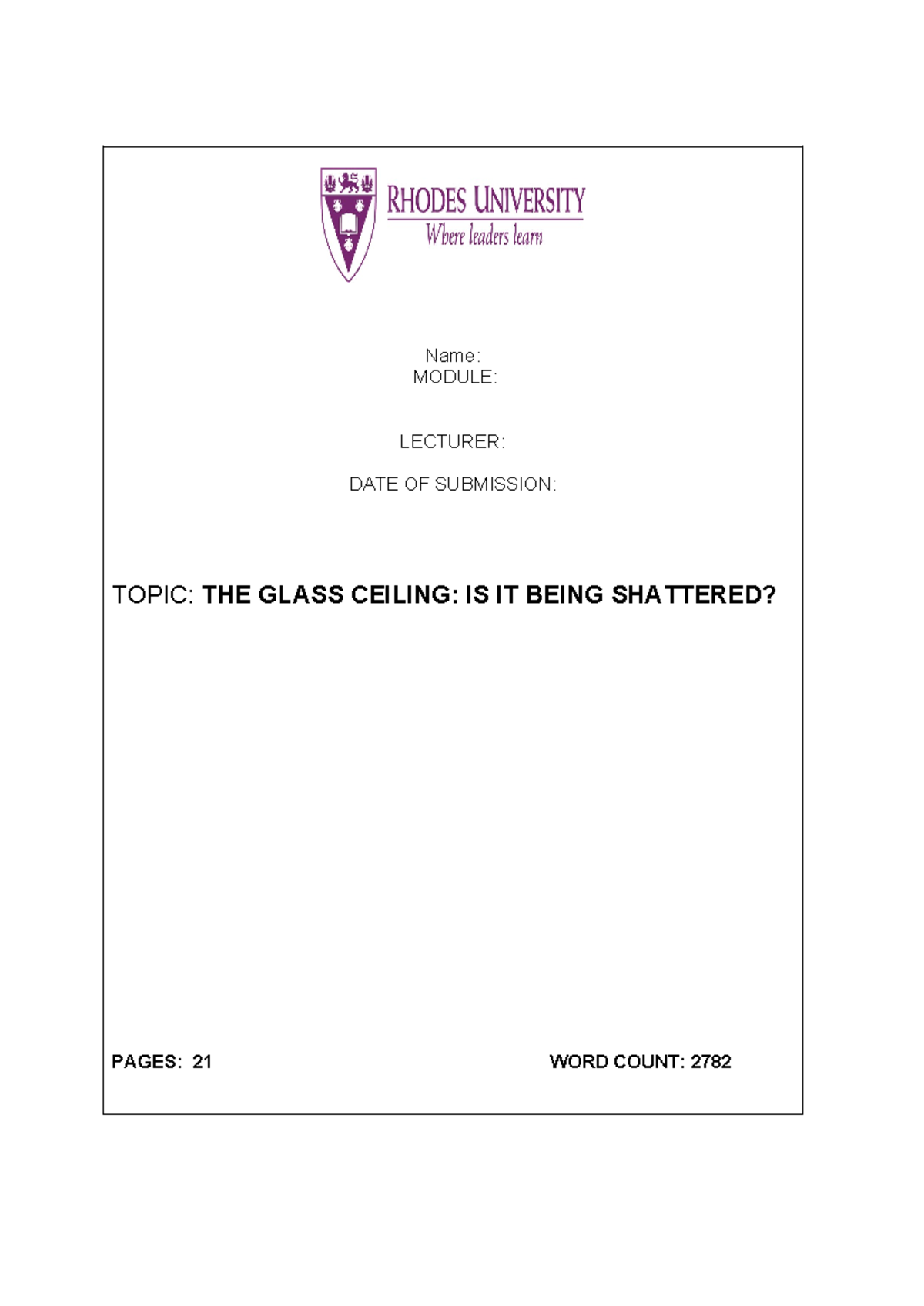 Glass Ceiling Research Share - Name: MODULE: LECTURER: DATE OF ...