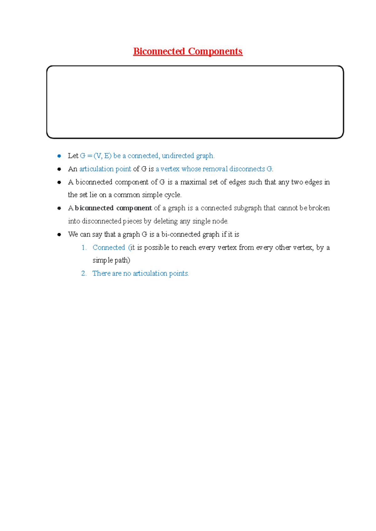 Bcc In Data Structure Biconnected Components Let G V E Be A Connected Undirected Graph