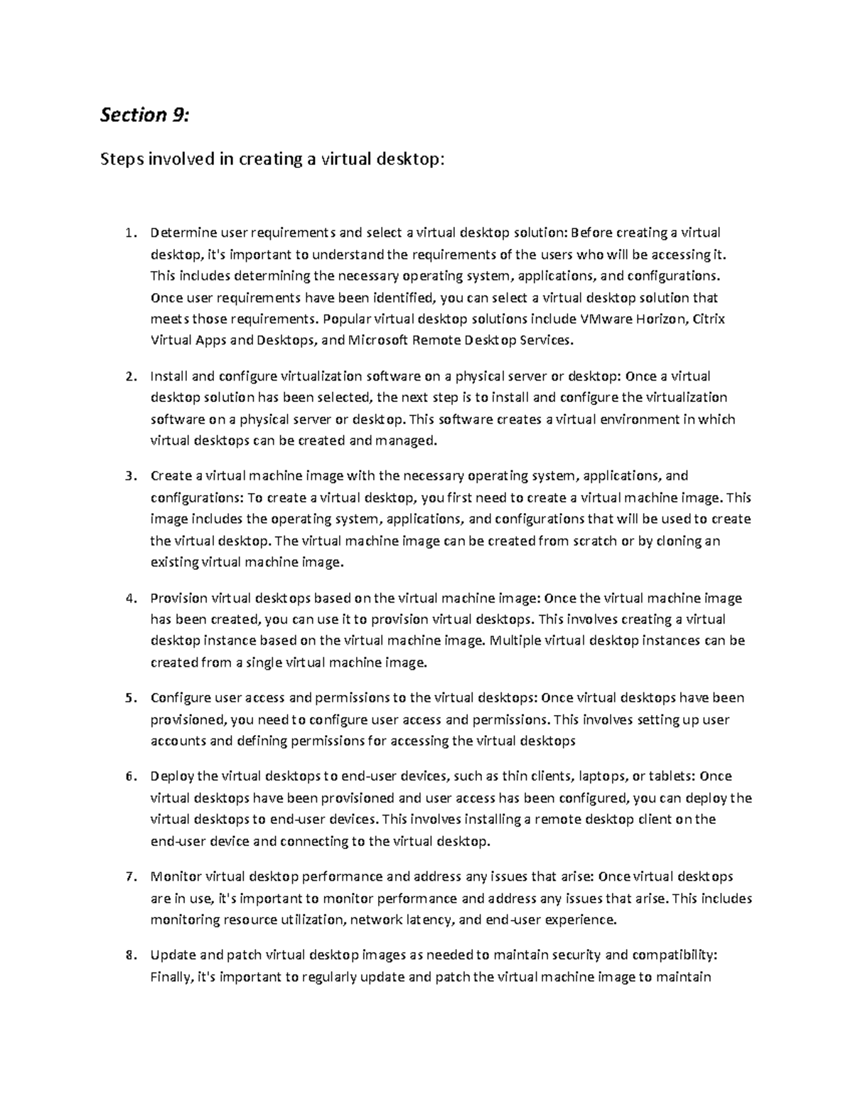 Desktop Virtualization Learning Plan 9 - Section 9: Steps involved in ...