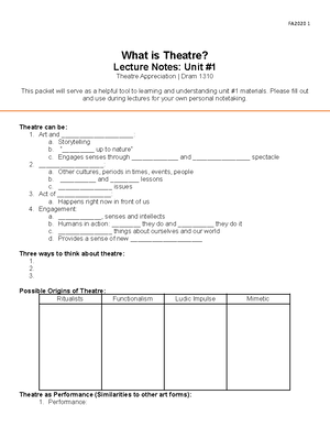 Theatre Unit 1 Lecture Notes(2) - What is Theatre? Lecture Notes: Unit ...