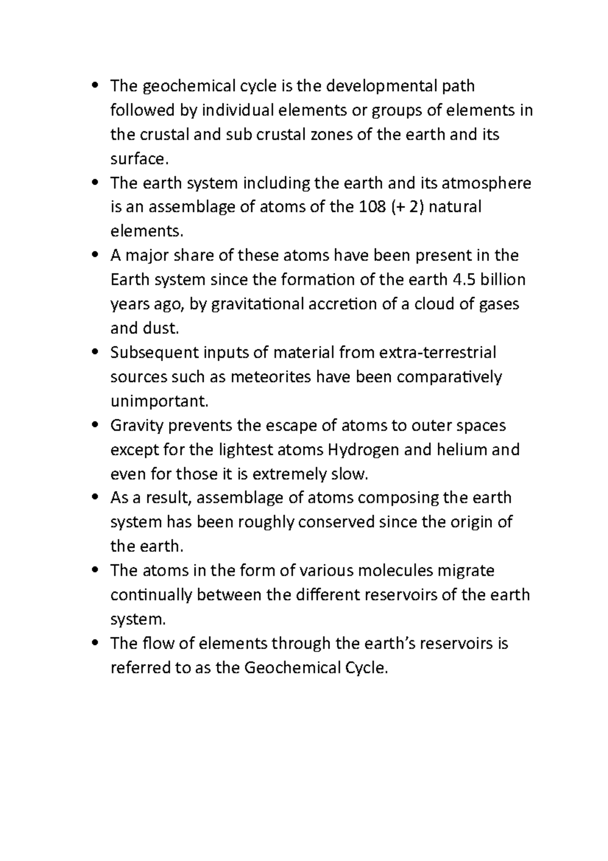 The geochemical cycle - The earth system including the earth and its ...