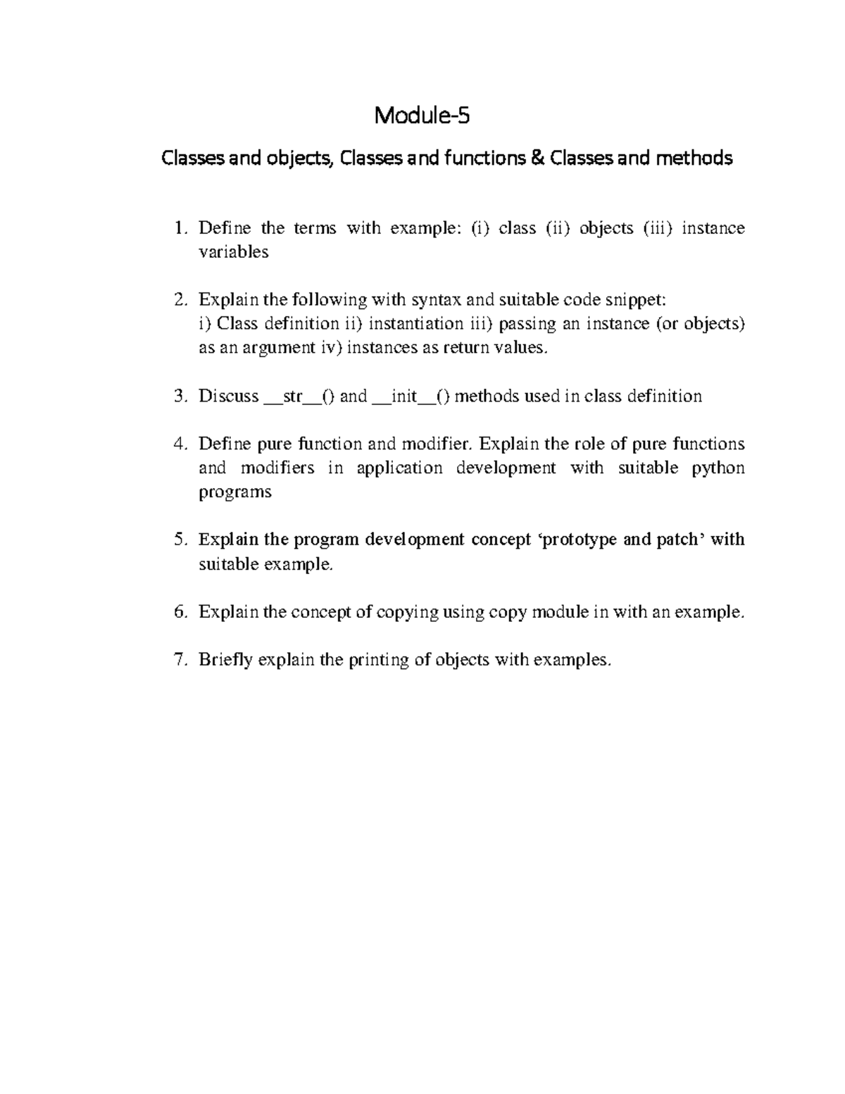 Module 5 Important questions with answers - Module- 5 Classes and ...