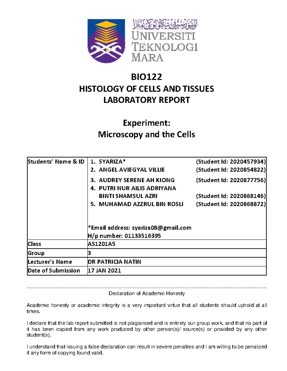 Experiment: Microscopy and the Cells - BIO HISTOLOGY OF CELLS AND ...