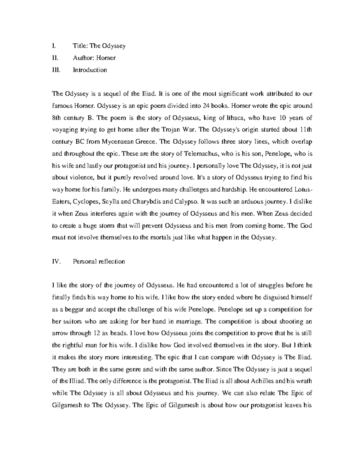 13. The Odyssey - I. Title: The Odyssey II. Author: Homer III ...