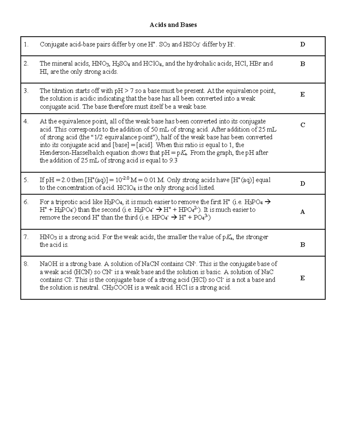 Acid base revision answers - Practice questions - Acids and Bases ...
