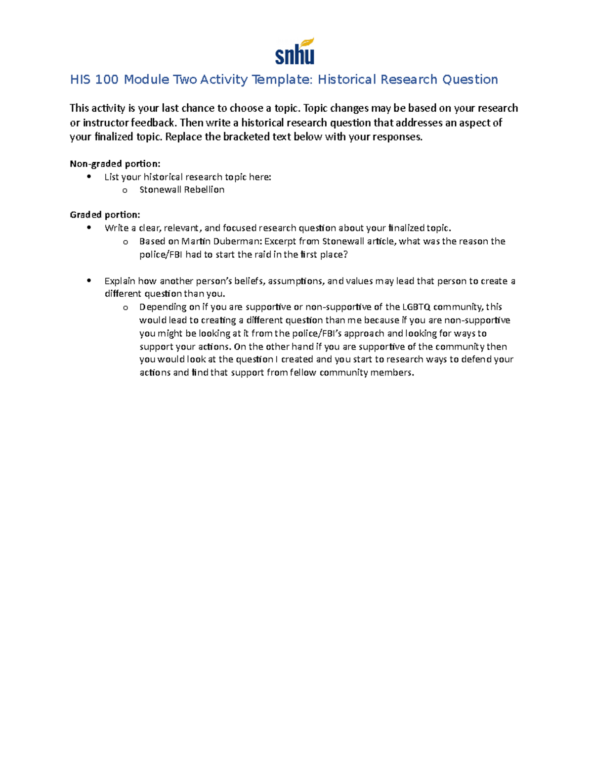 HIS 100 Module Two Activity Research Question - AJuarez - HIS 100 ...