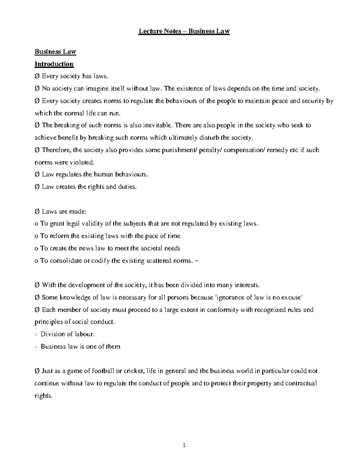 Business Law Notes - Lecture Notes – Business Law Business Law ...