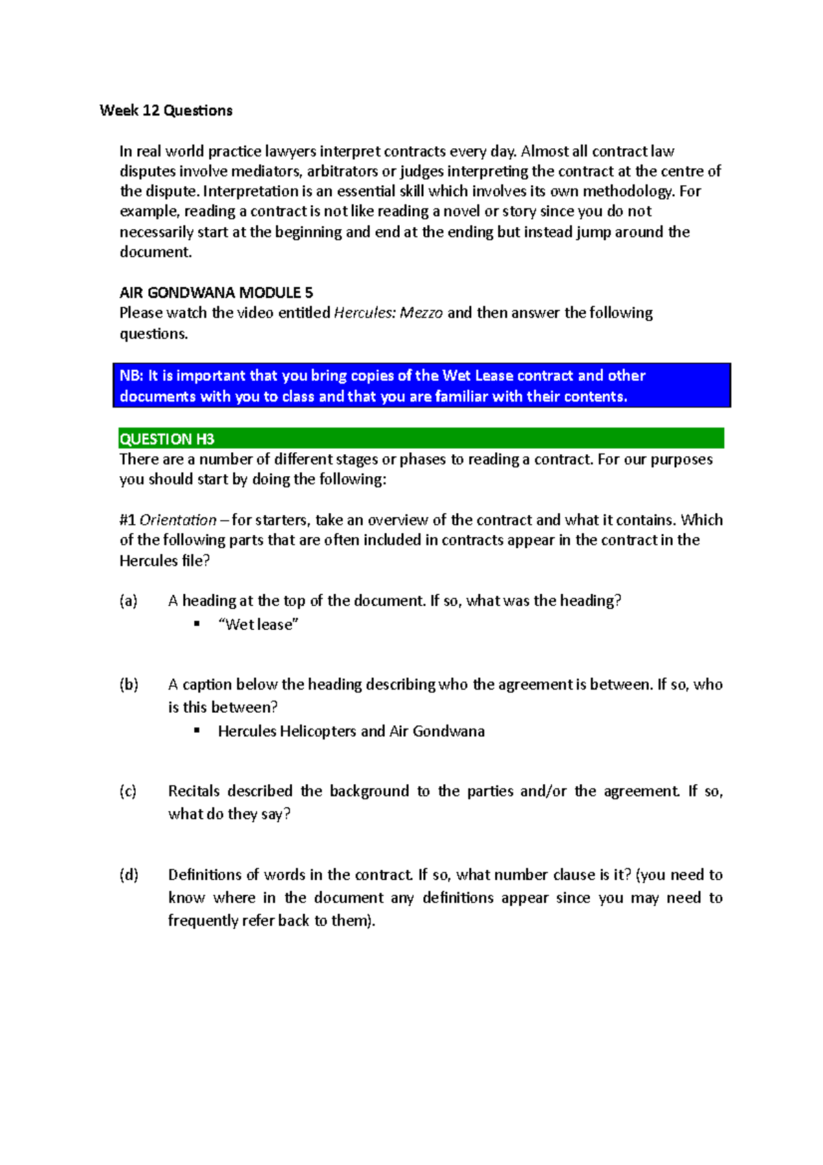 Week 12 Questions - Week 12 Questions In real world practice lawyers ...