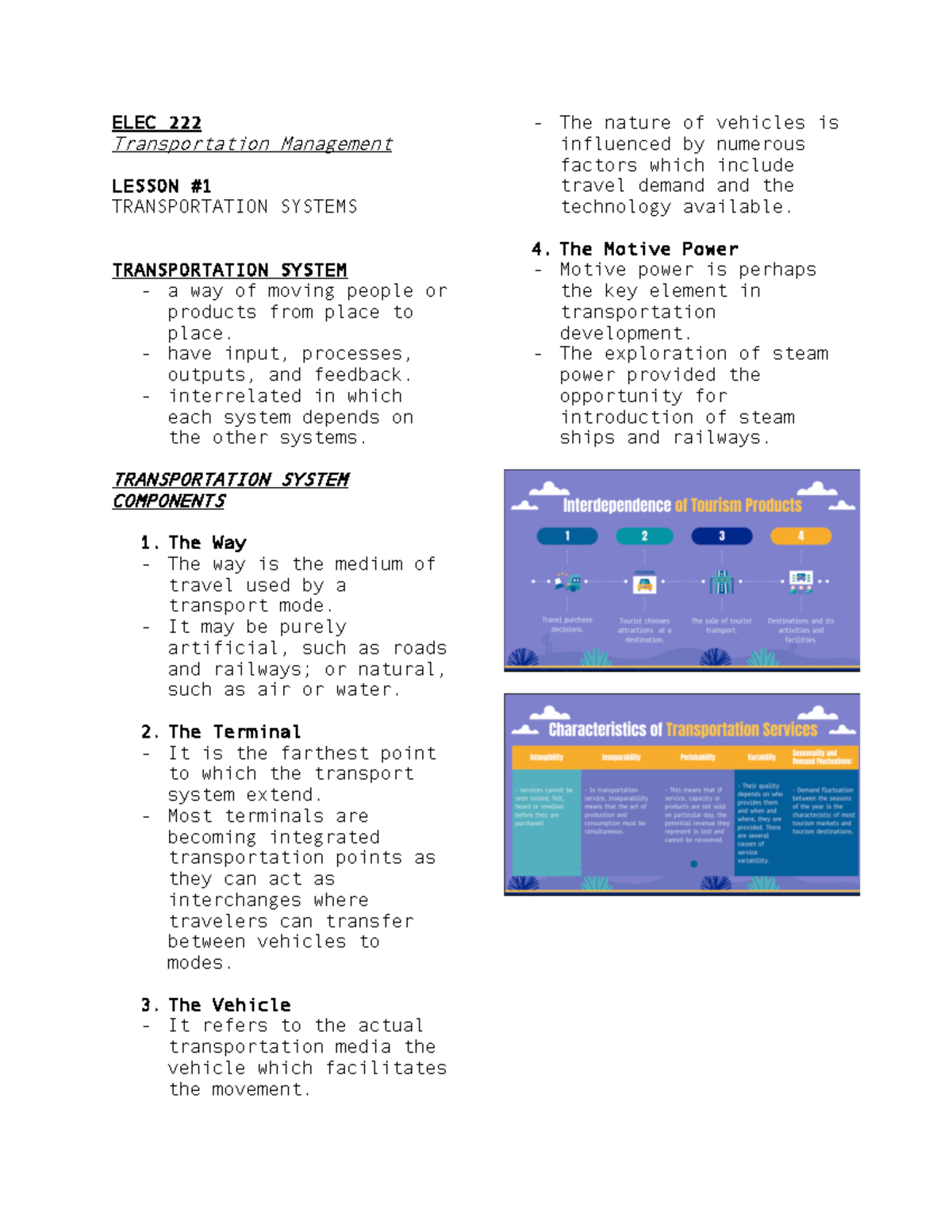 Lesson 2 - ELEC 222 Transportation Management LESSON TRANSPORTATION ...