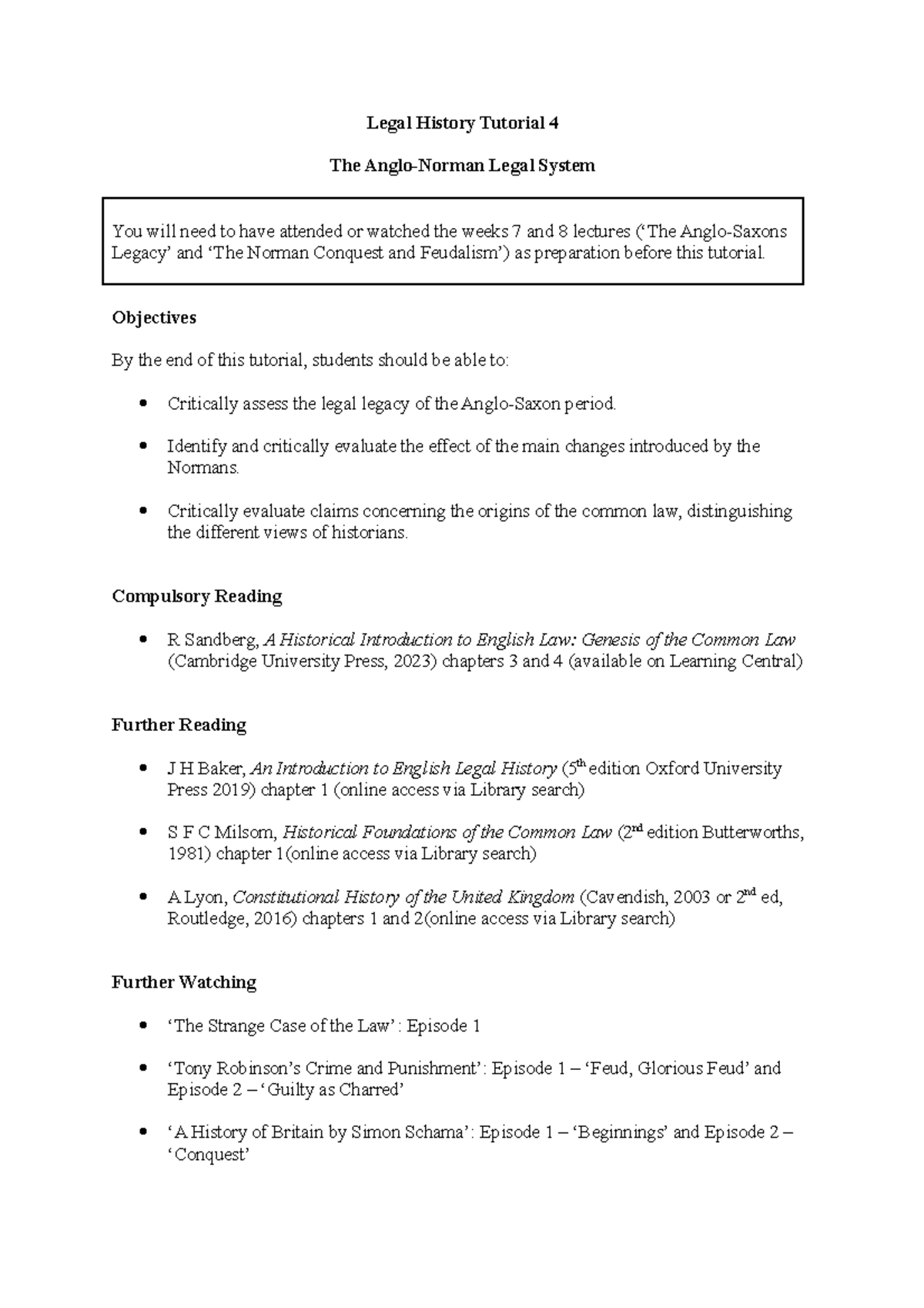 Legal History Tutorial 4 - Objectives By the end of this tutorial ...