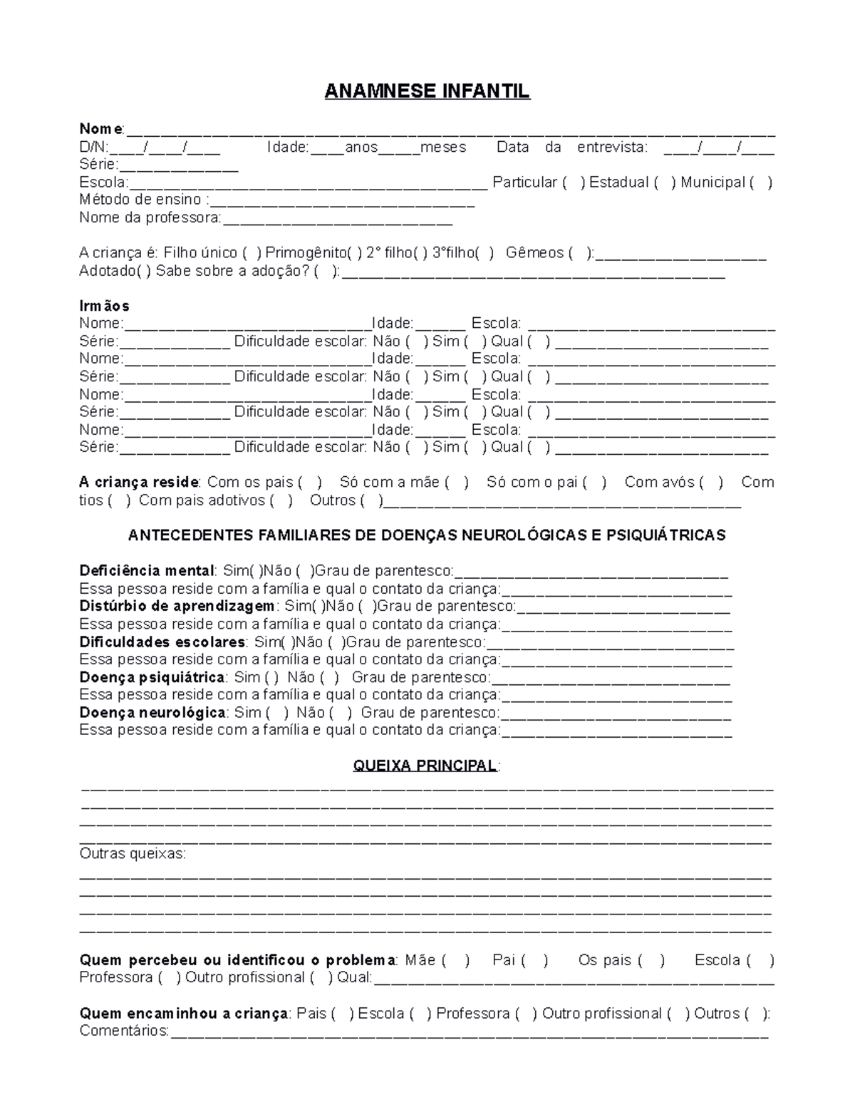 10. Anamnese - aaaaaaaaaaaaaaaaaaaa - ANAMNESE INFANTIL - Studocu