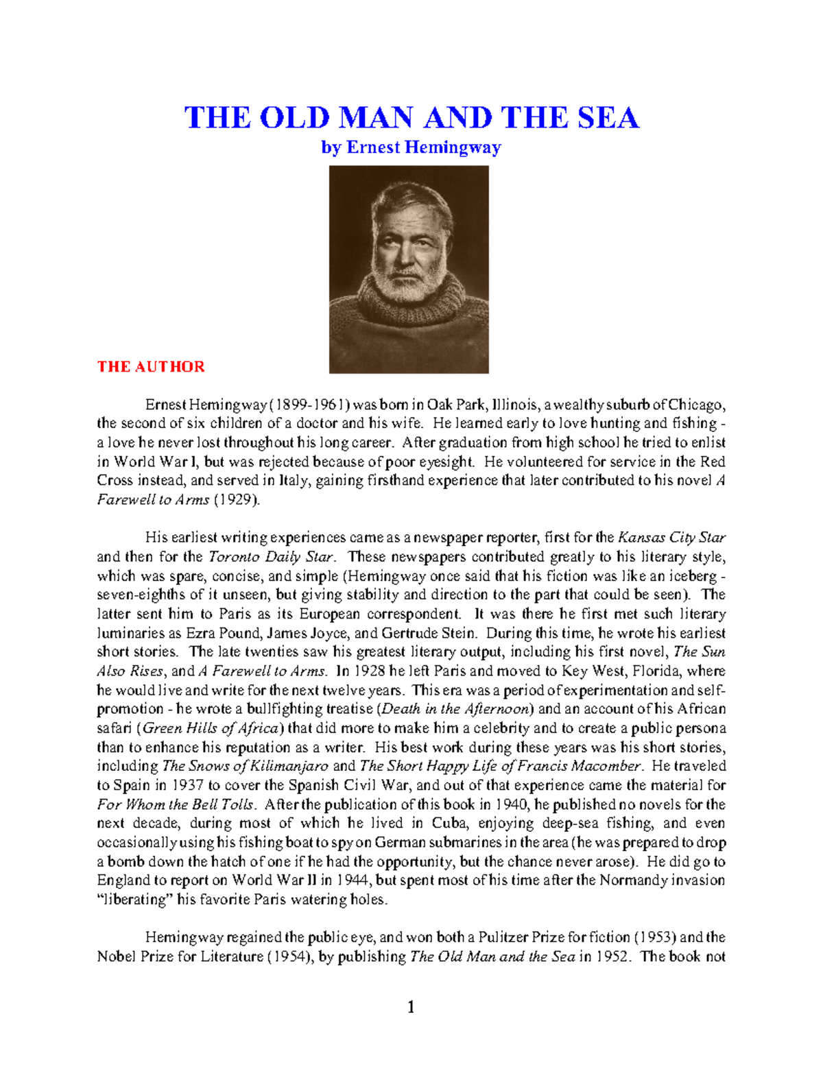 Old Man and the Sea The - A summary of the old man and the sea - THE ...