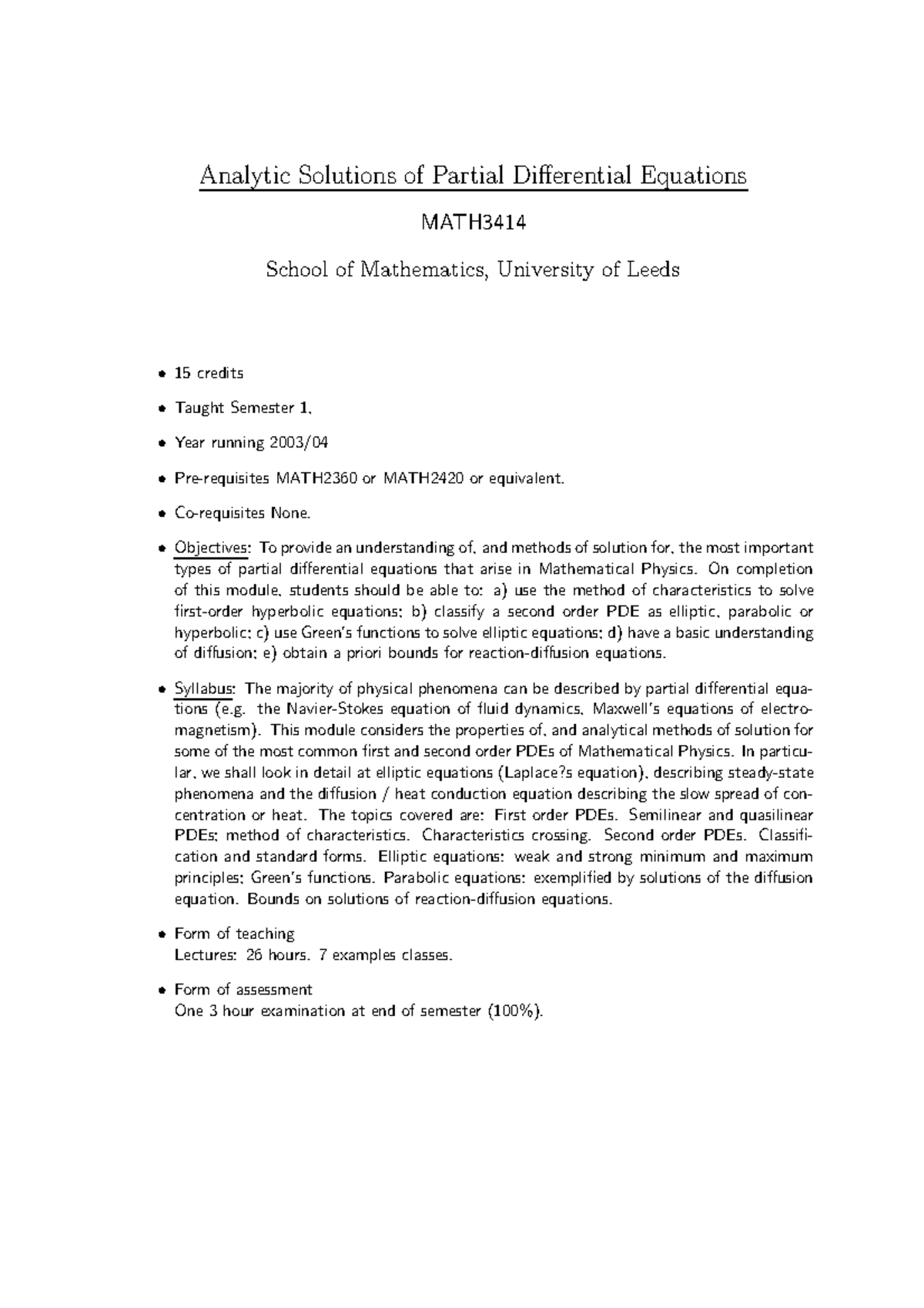 PDE - Analytic Solutions of Partial Differential Equations MATH School ...