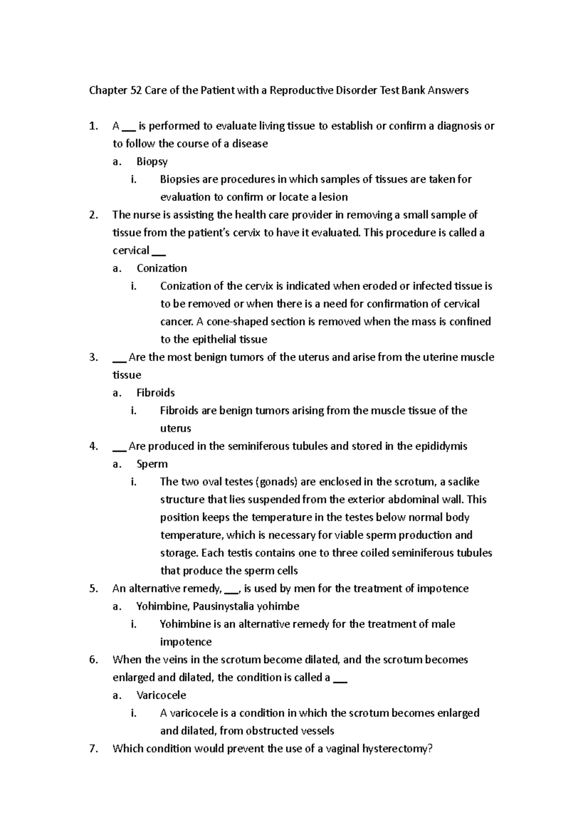 Chapter 52 Care of the Patient with a Reproductive Disorder Test Bank ...
