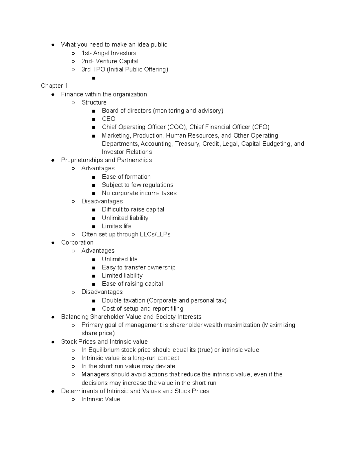 Financial Management Notes - What you need to make an idea public 1st ...