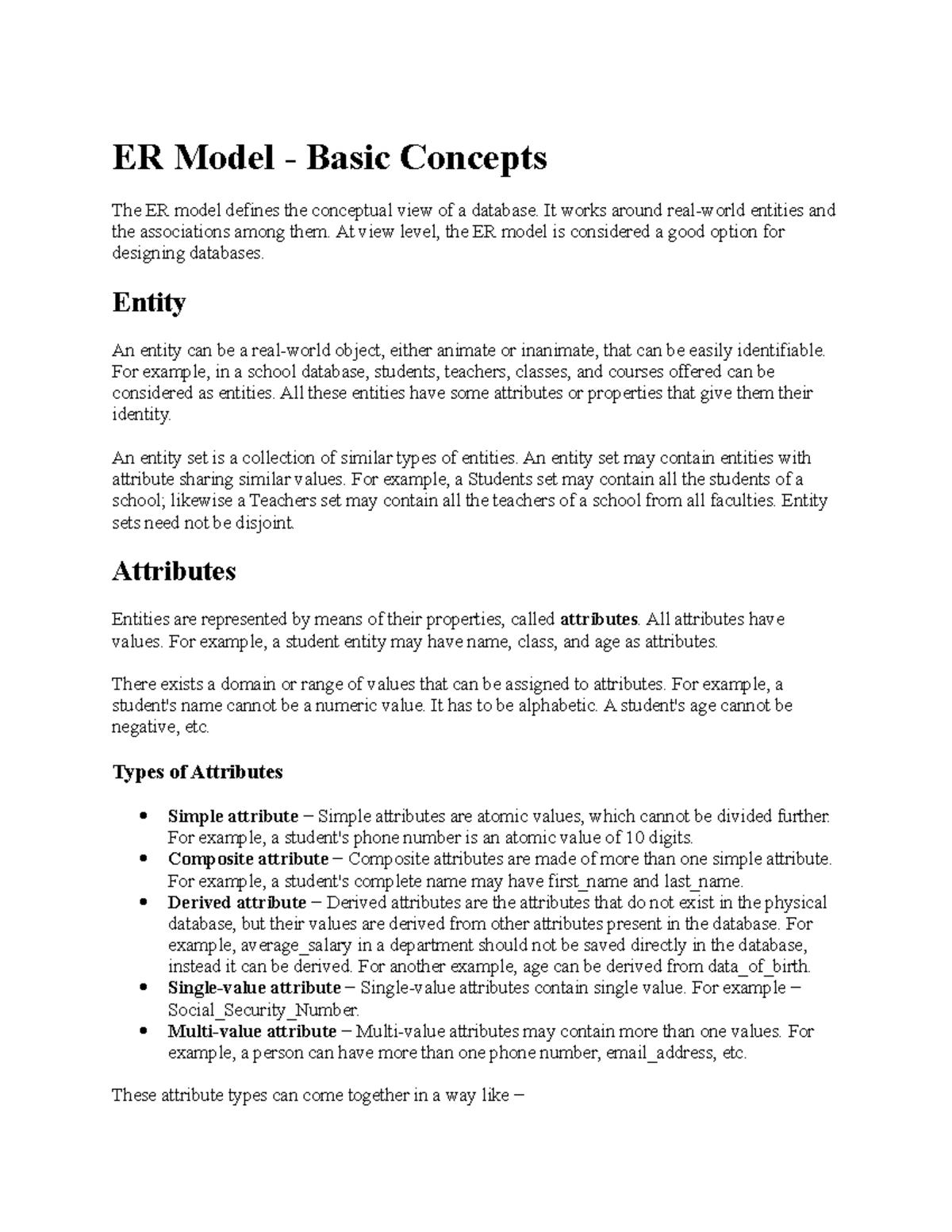 Exam 2018, questions and answers - ER Model - Basic Concepts The ER ...