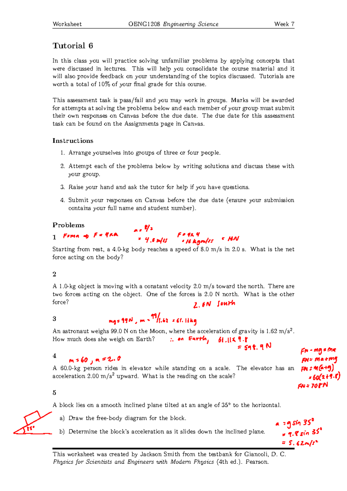 Week 7 Tutorial Worksheet - Worksheet OENG1208 Engineering Science Week 7 Tutorial 6 In this ...