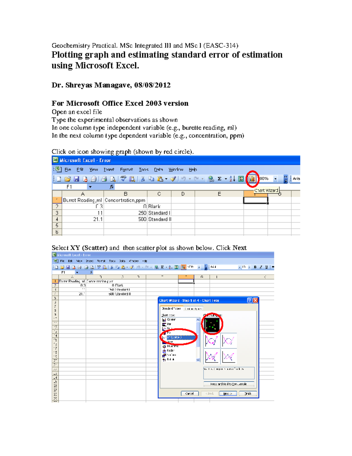 Error Estimation Using Excel 2012 Geochemistry Practical Msc 0284