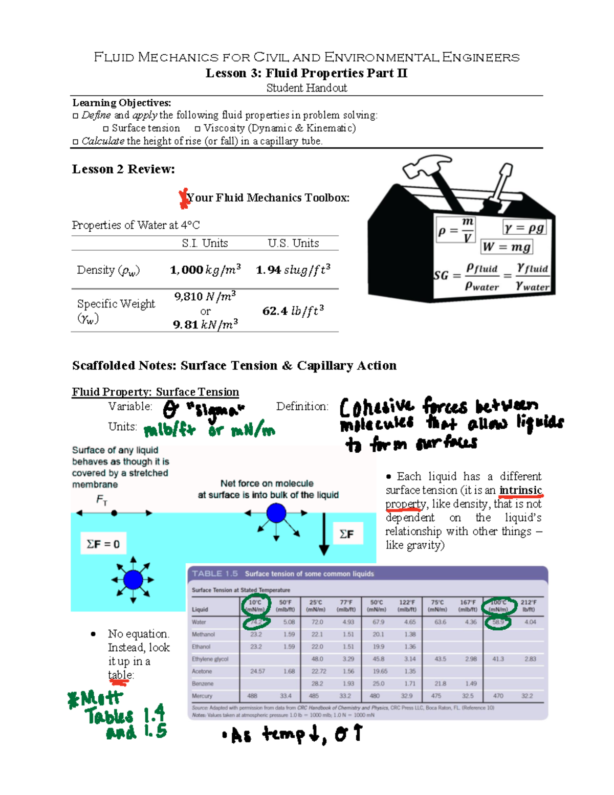 CEEN 310 Student Handout Lesson 3 KEY - Fluid Mechanics for Civil and ...