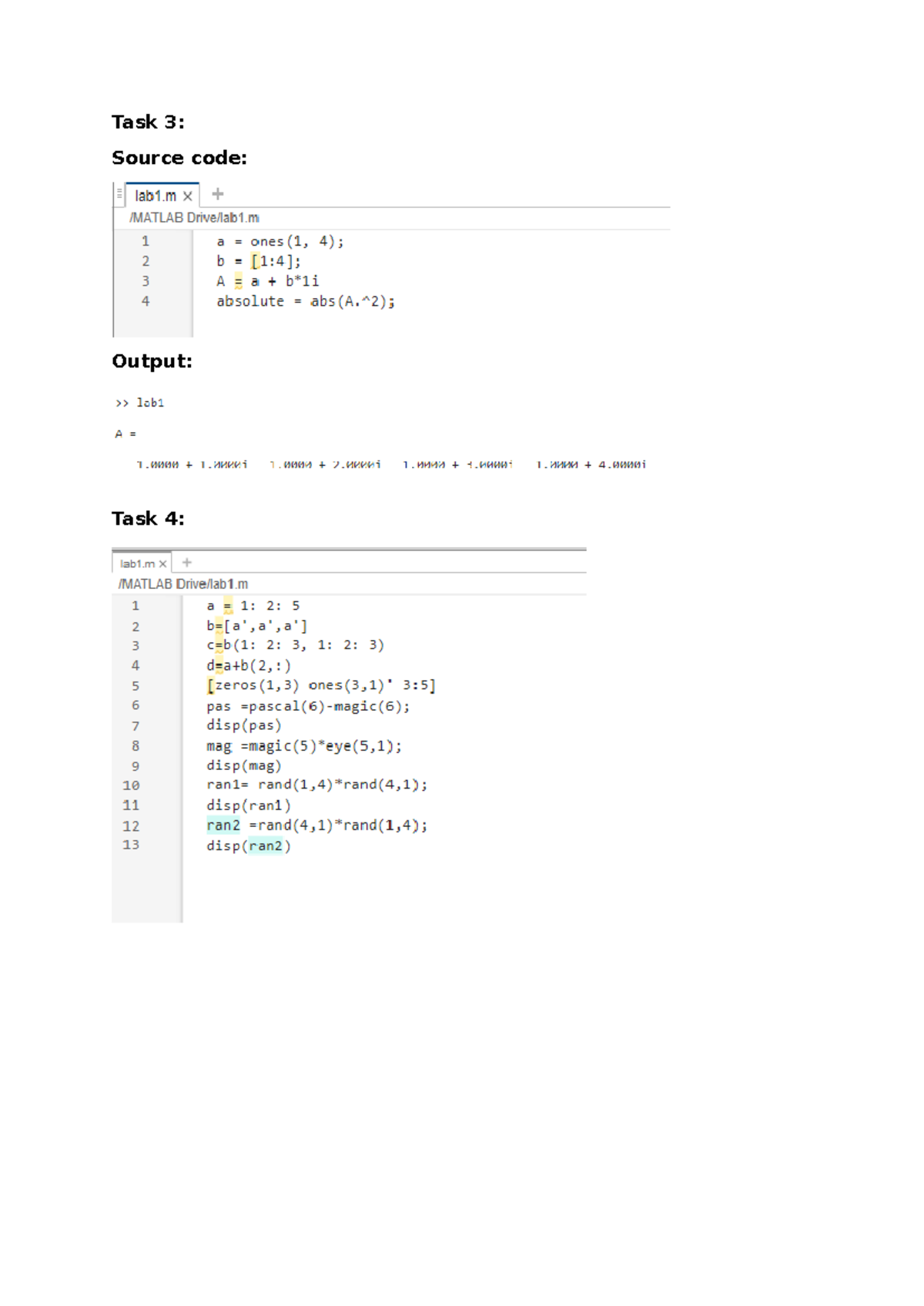 Lab 1 - its a lecture - signal systems - Task 3: Source code: Output: Task 4: output: Task 6 (c ...